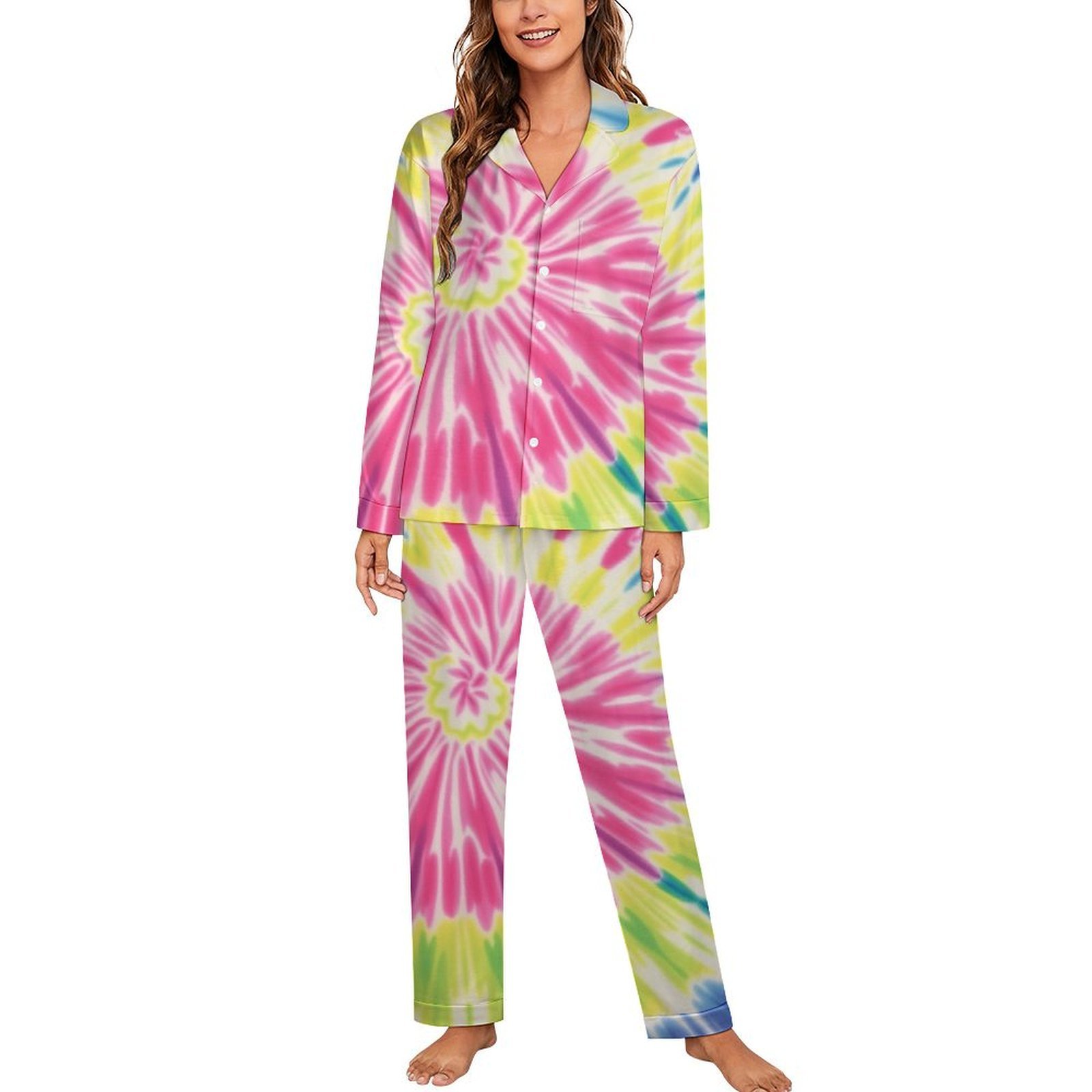 Colorful Tie Dye Swirl Pajamas Night V Neck Nightwear Lady Two Piece ...