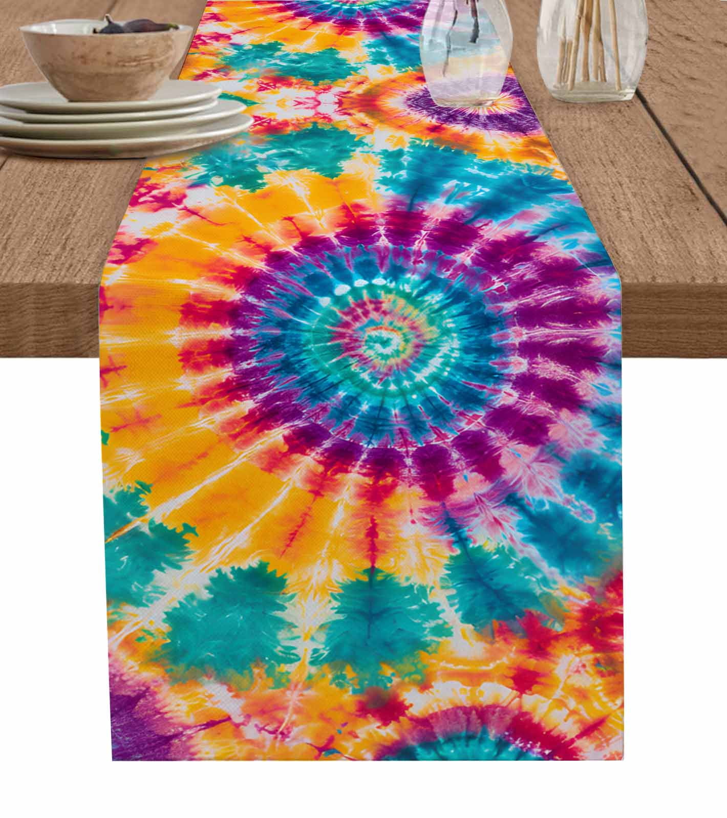 Colorful Tie-Dye Table Runner 72 Inches, Ethnic Modern Abstract ...