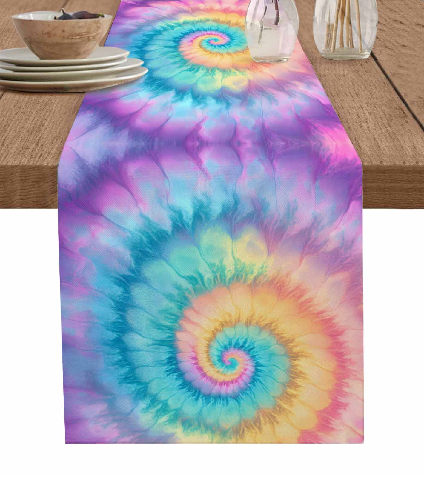 Colorful Tie Dye Table Runner 72 Inches, Rainbow Ombre Abstract Pattern ...