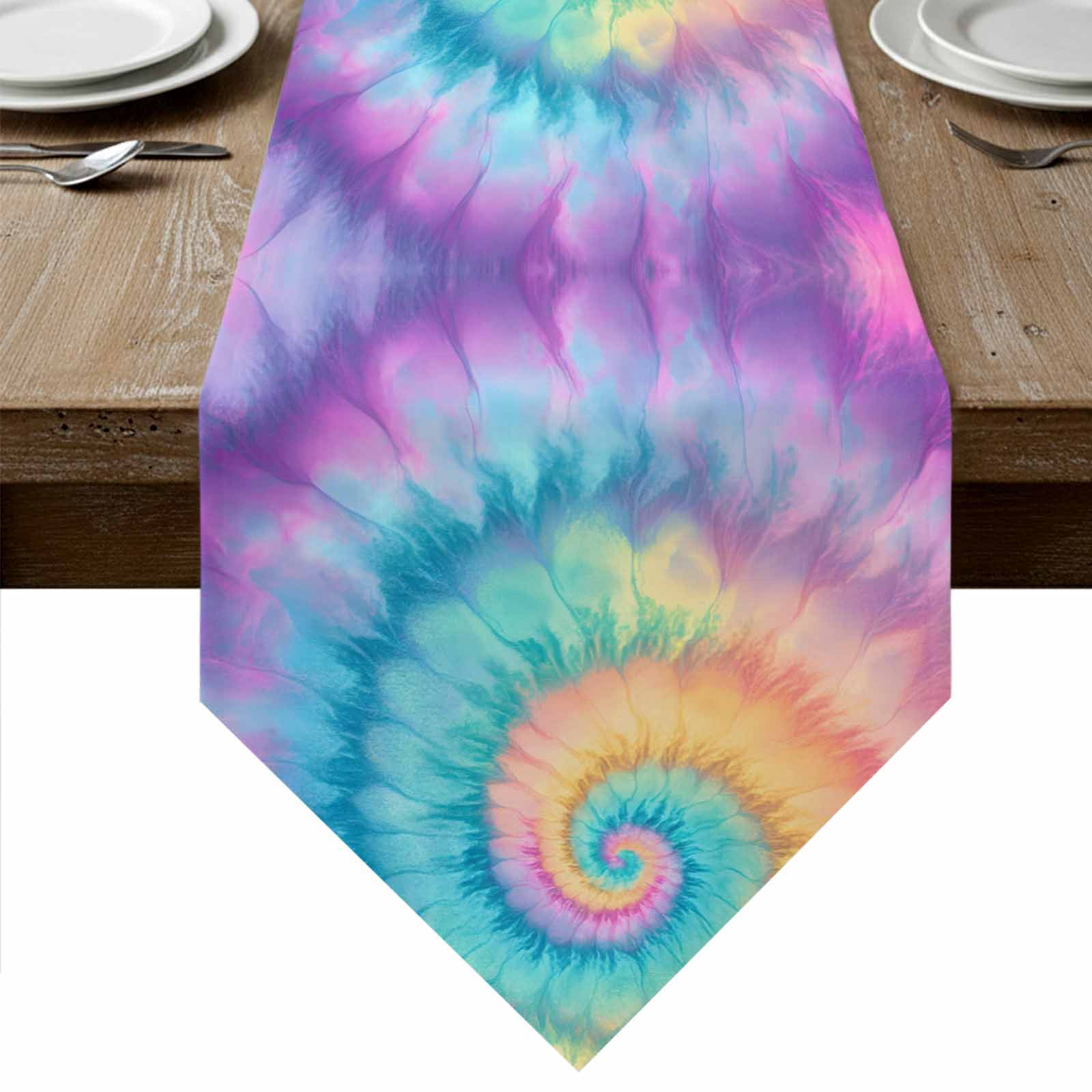 Colorful Tie Dye Table Runner Linen Burlap Table Runner 72 Inches Long ...
