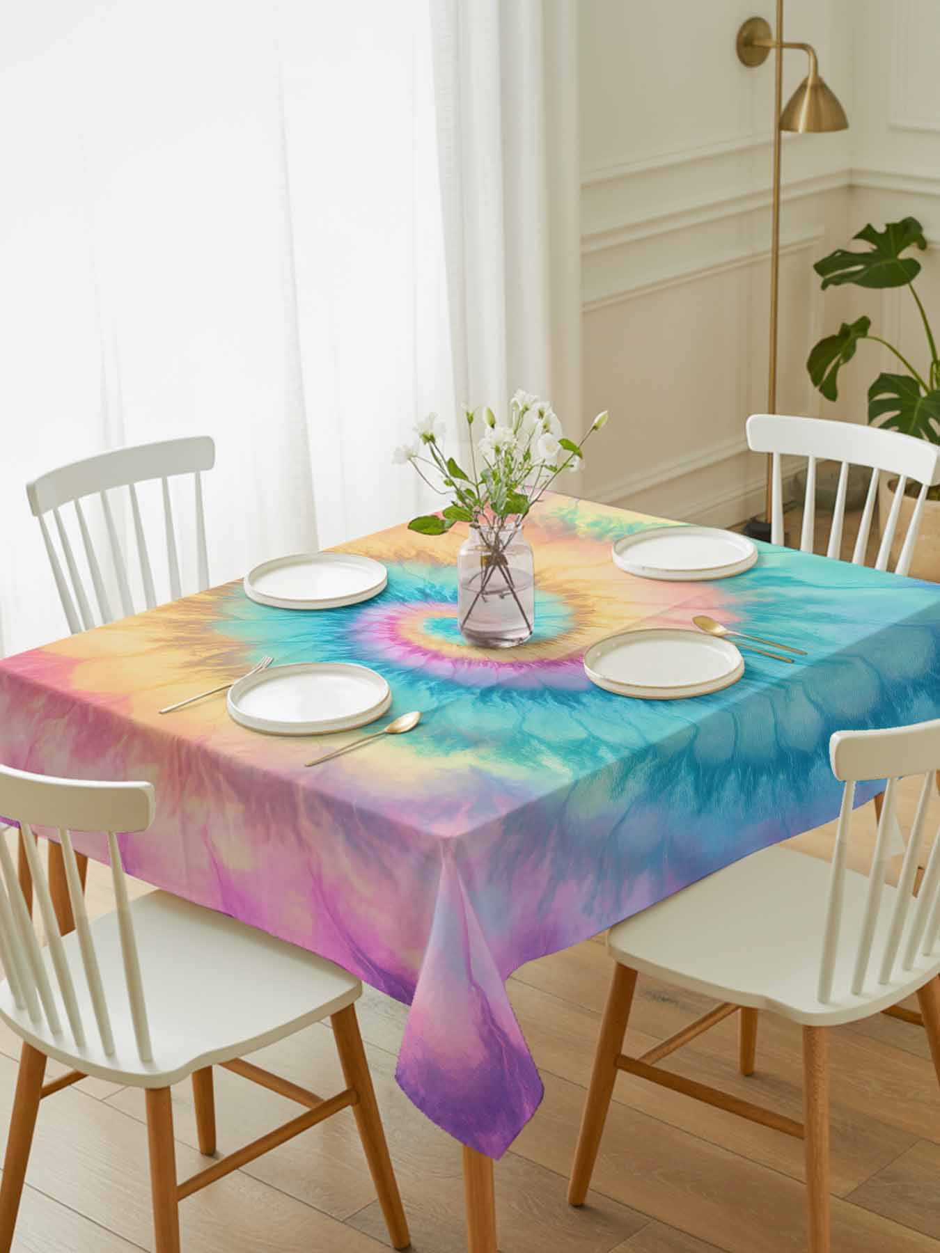 Colorful Tie Dye Tablecloth Rectangle Table Cloth 60x84, Waterproof ...