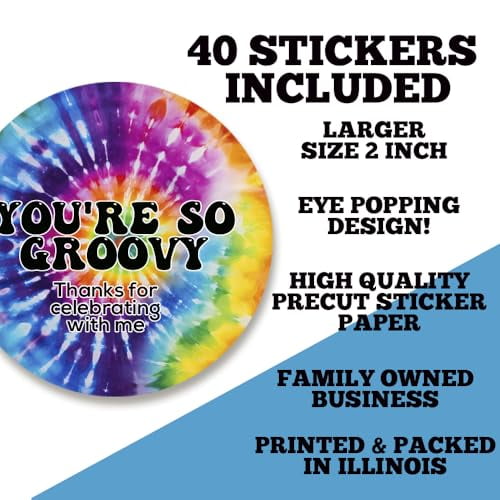 Colorful Tie-Dye Themed Birthday Party Sticker Labels, 40 2" Party ...