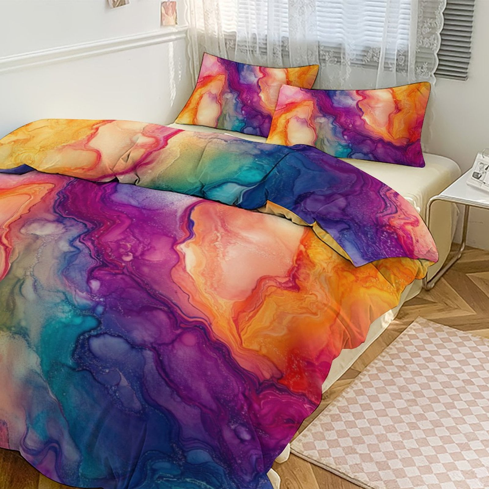 Colorful Tie Dye Vortex Bedding Sets Twin Duvet Cover 3 Piece Cute Bed ...
