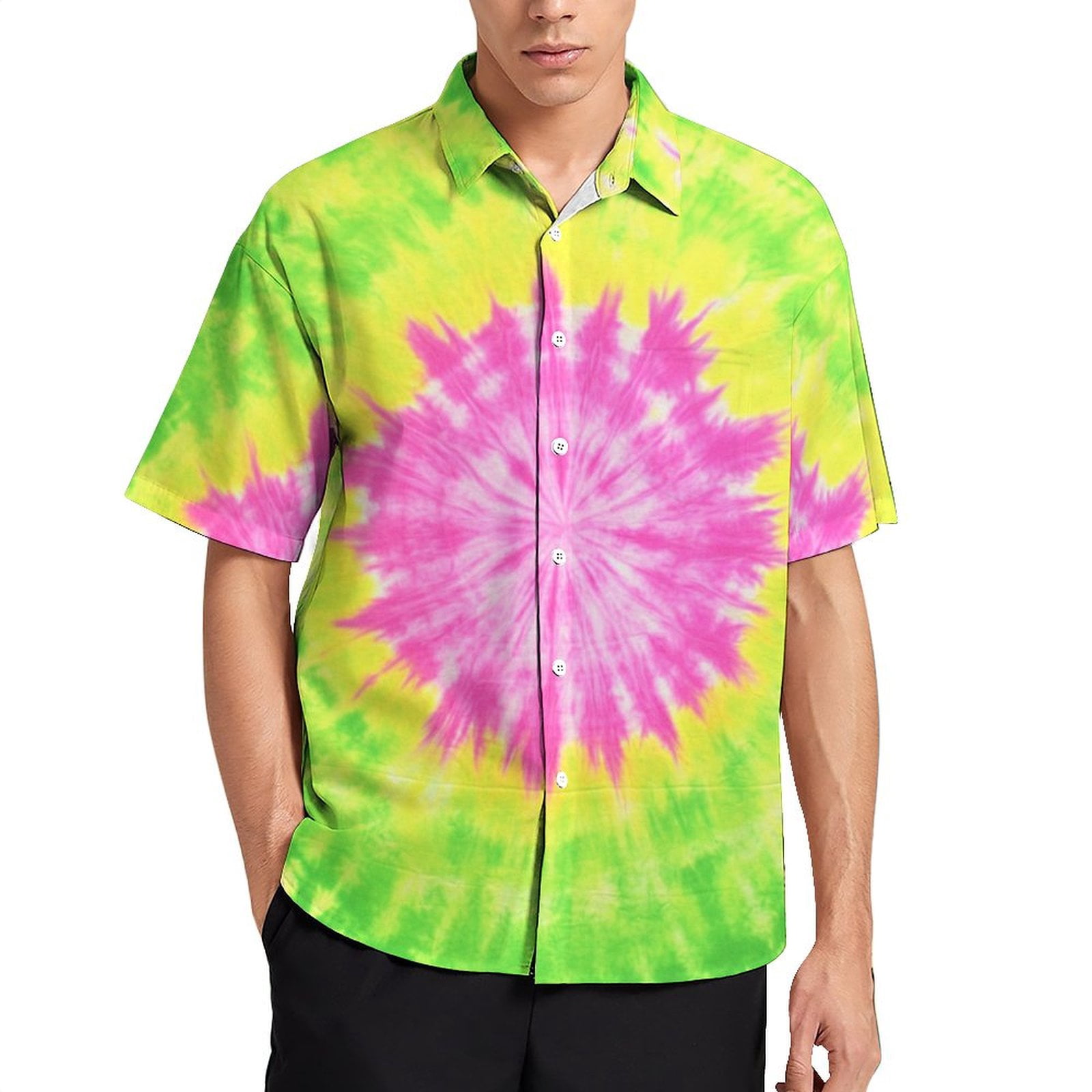 Colorful Tie Dye Vortex Men's Shirt Short Sleeves Printed Button Down ...