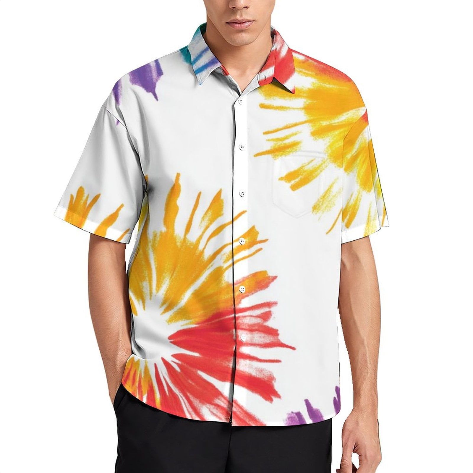 Colorful Tie Dye Vortex Men's Shirt Short Sleeves Printed Button Down ...