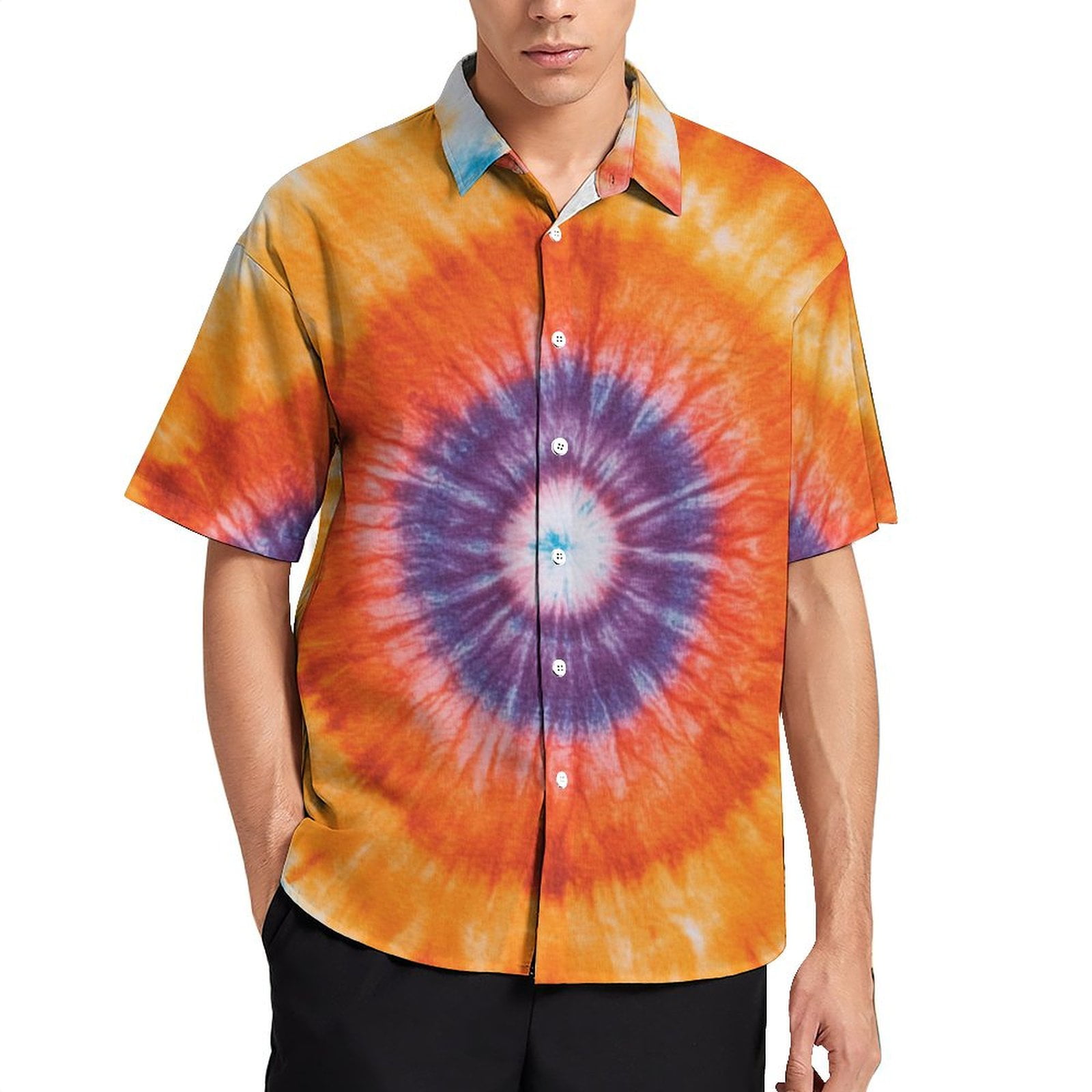 Colorful Tie Dye Vortex Men's Shirt Short Sleeves Printed Button Down Summer Shirts - Walmart.com