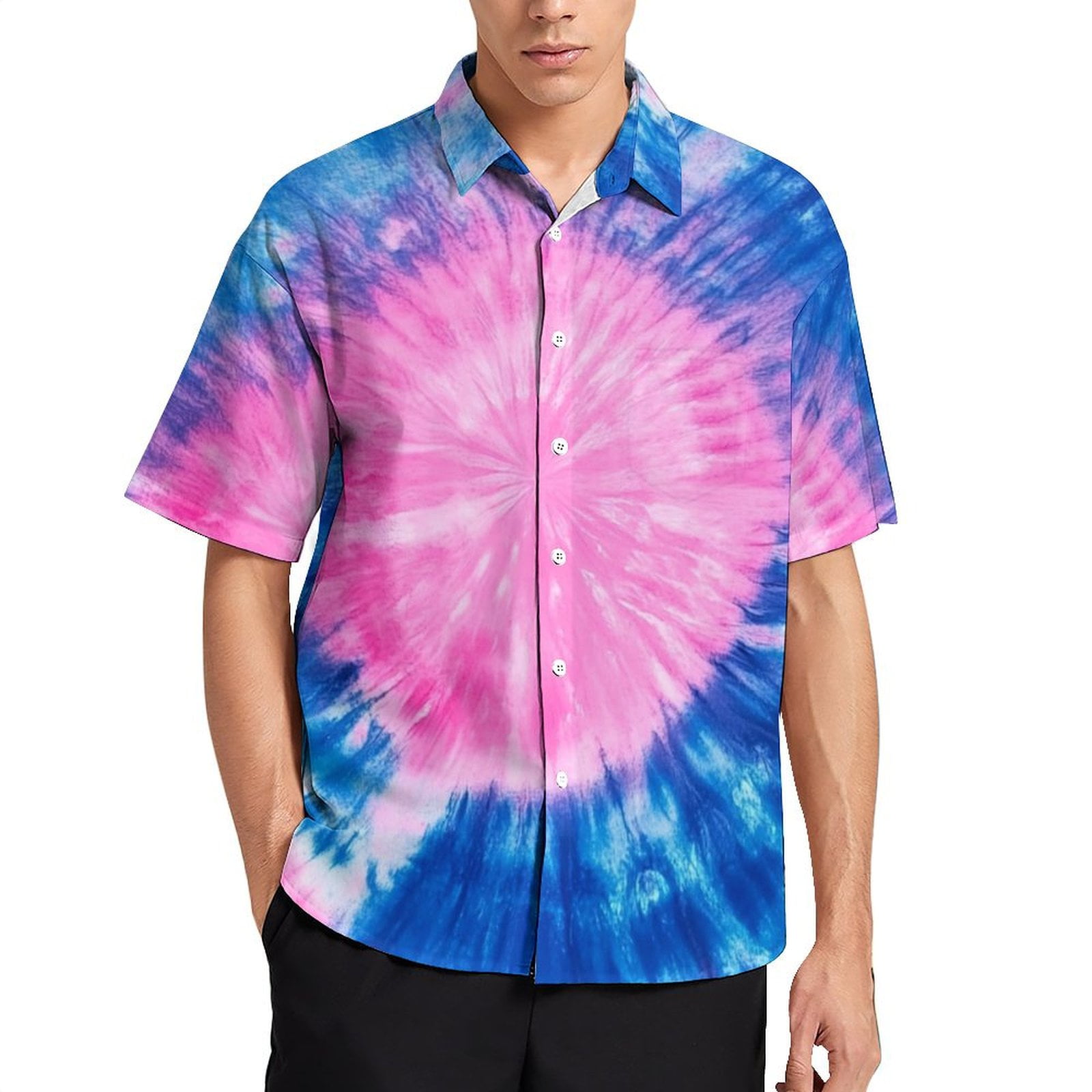 Colorful Tie Dye Vortex Men's Shirt Short Sleeves Printed Button Down Summer Shirts - Walmart.com