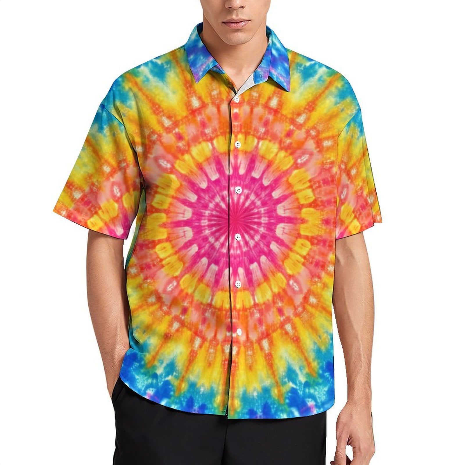 Colorful Tie Dye Vortex Men's Shirt Short Sleeves Printed Button Down Summer Shirts - Walmart.com