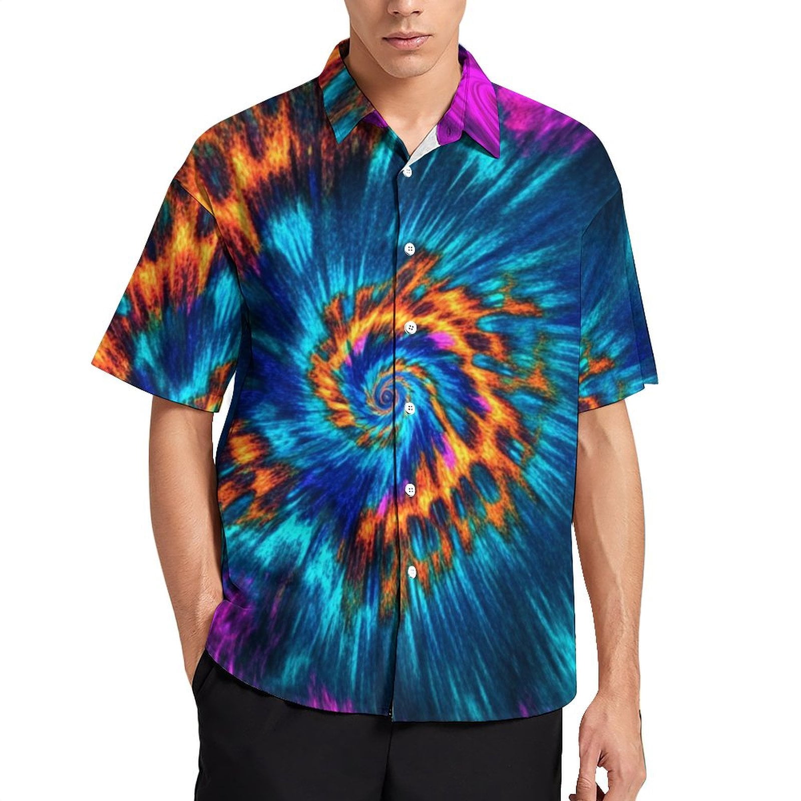 Colorful Tie Dye Vortex Men's Shirt Short Sleeves Printed Button Down ...