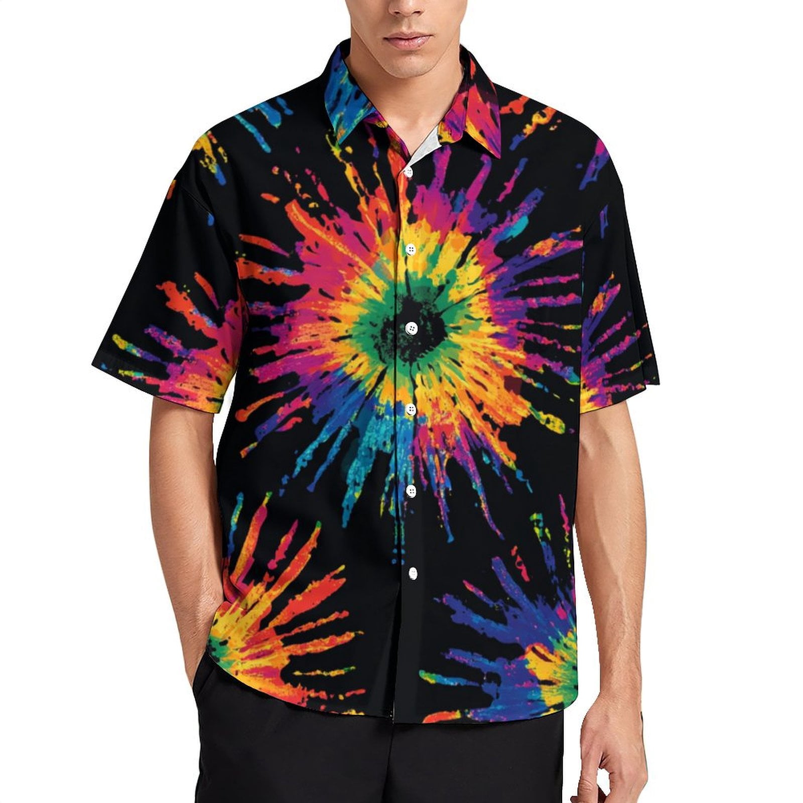 Colorful Tie Dye Vortex Men's Shirt Short Sleeves Printed Button Down ...