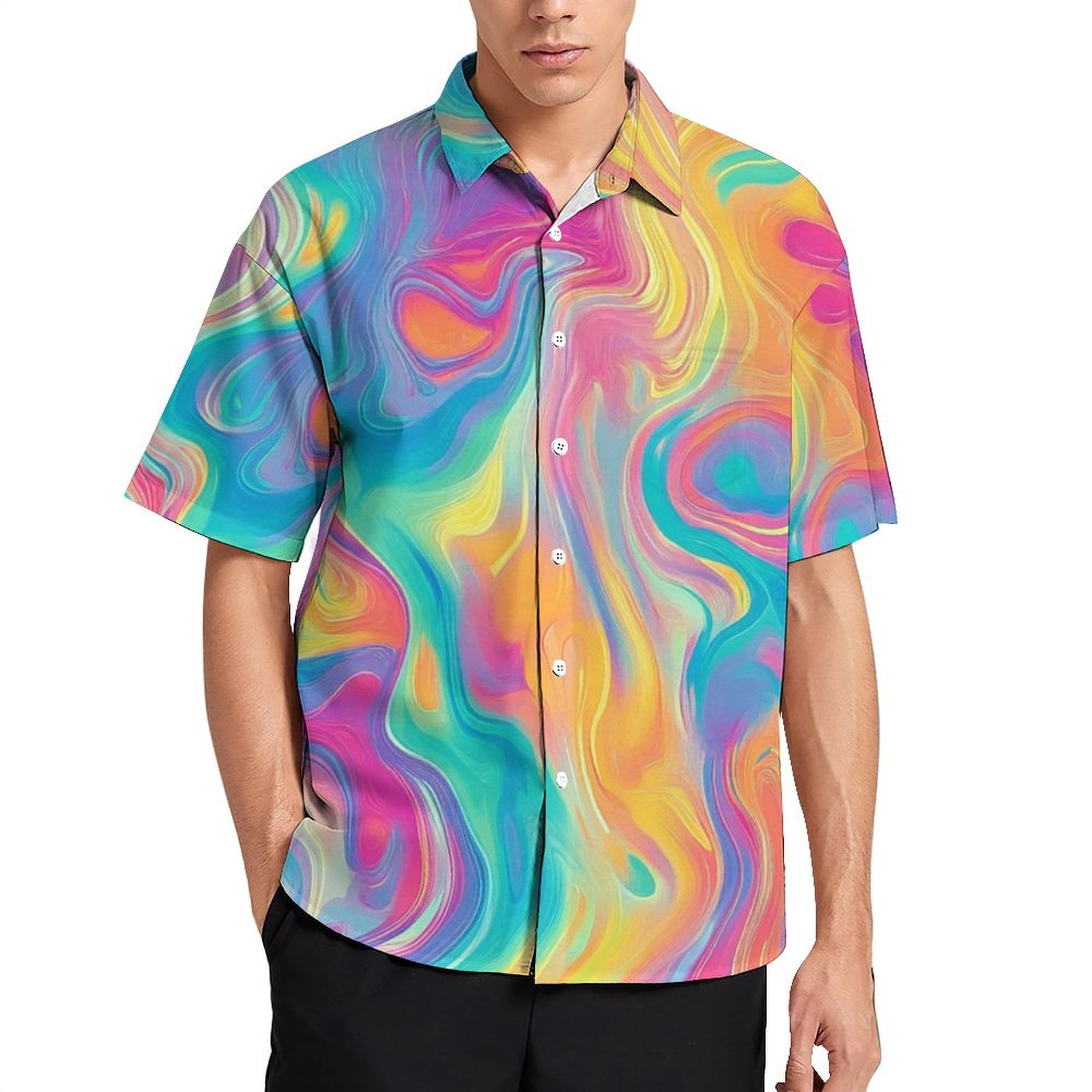 Colorful Tie Dye Vortex Men's Shirts Short Sleeve Casual Shirts Button ...