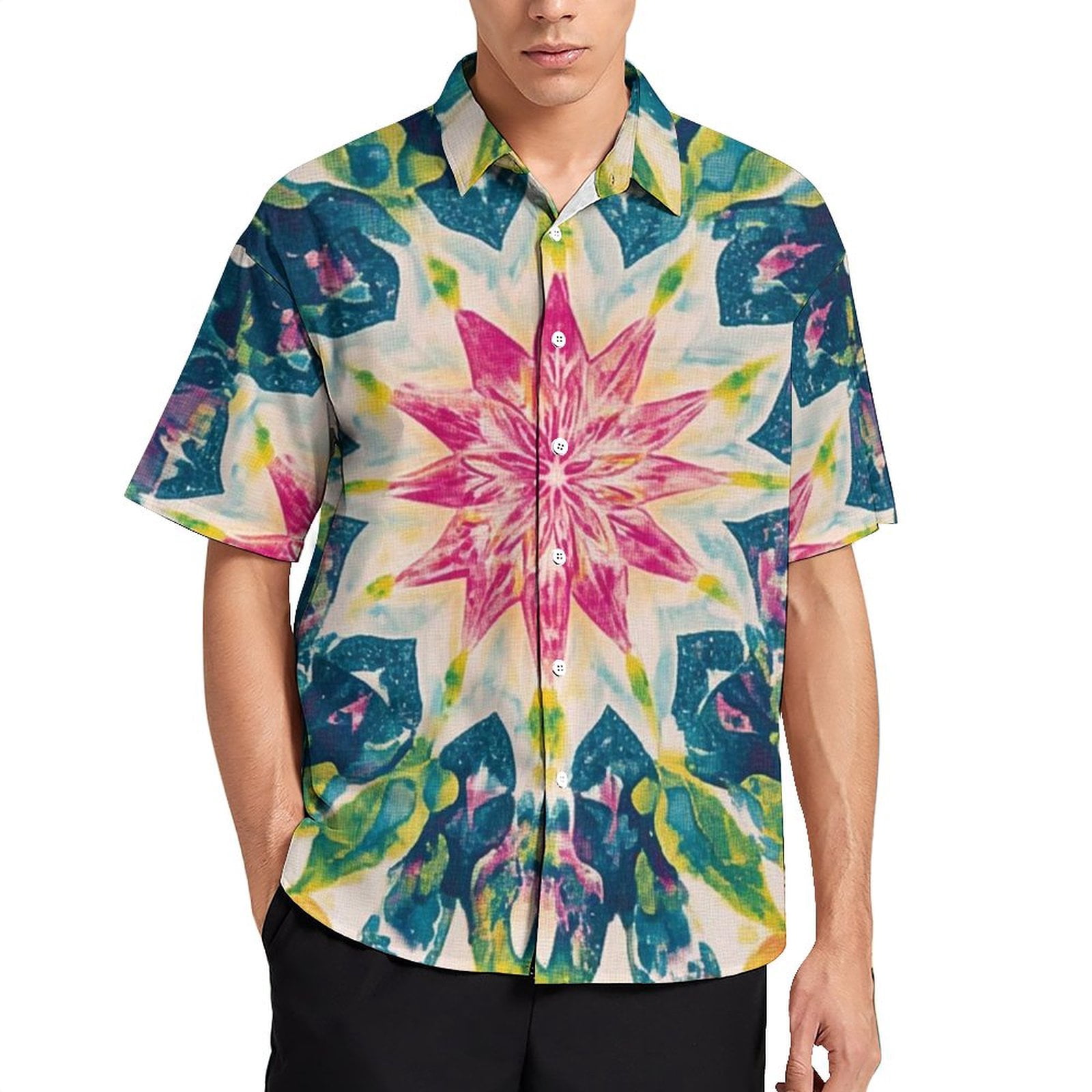 Colorful Tie Dye Vortex Men's Shirts Short Sleeve Casual Shirts Button ...