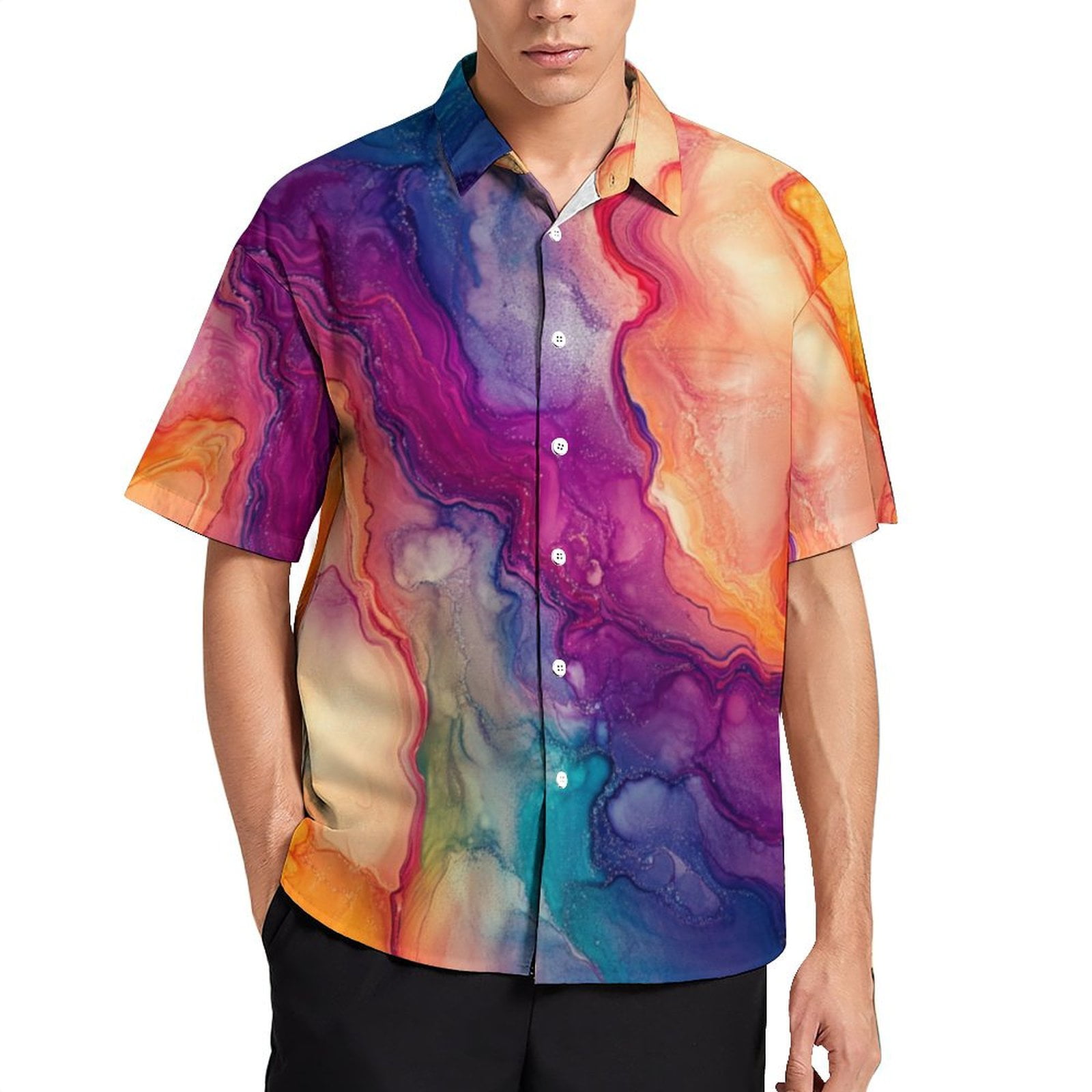 Colorful Tie Dye Vortex Men's Shirts Short Sleeve Casual Shirts Button Down Shirt for Men Beach ...