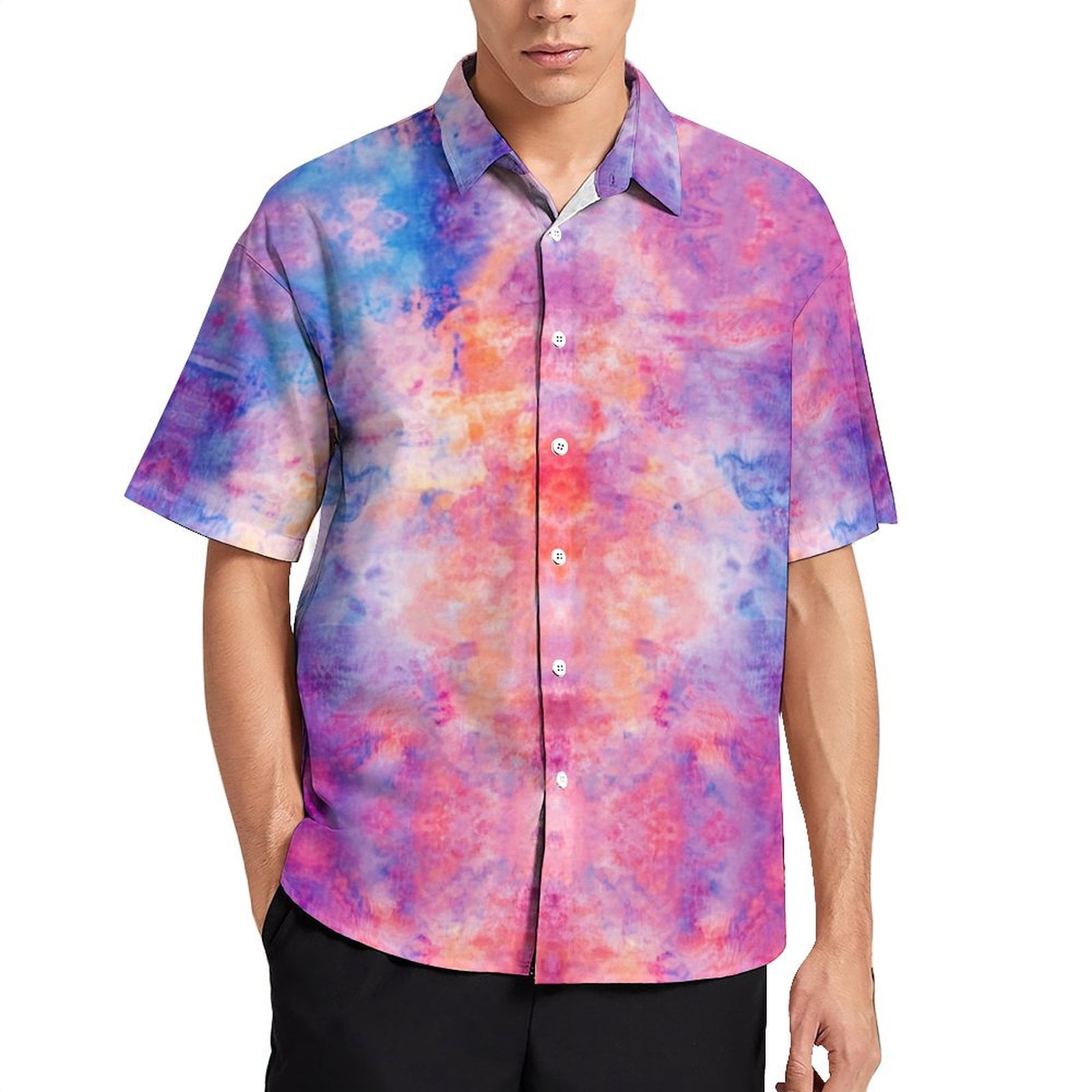 Colorful Tie Dye Vortex Men's Shirts Short Sleeve Casual Shirts Button ...