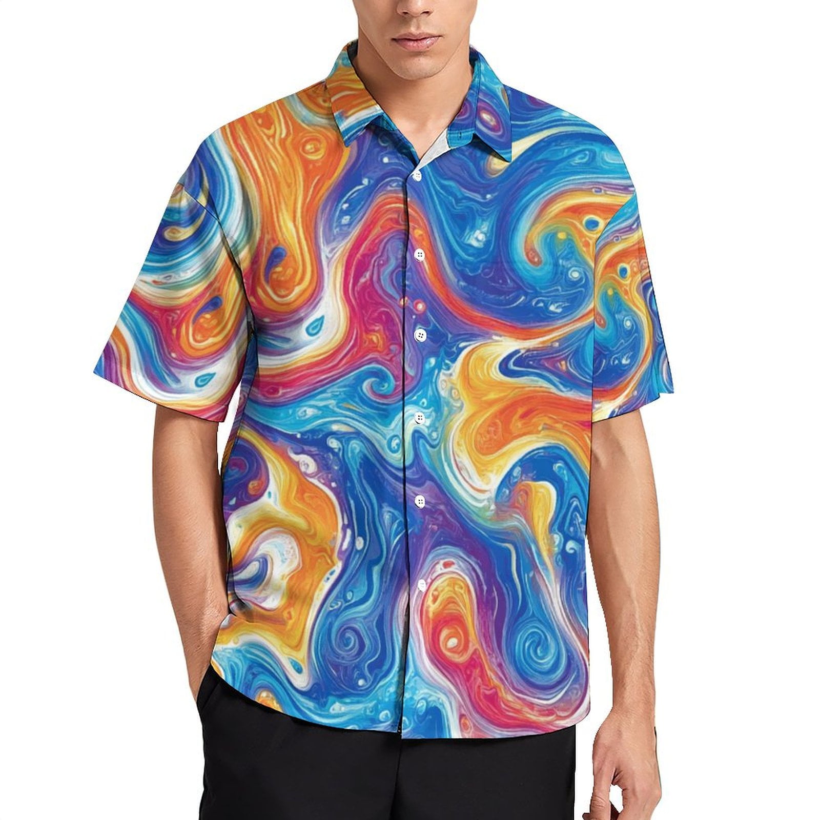 Colorful Tie Dye Vortex Men's Shirts Short Sleeve Casual Shirts Button Down Shirt for Men Beach ...