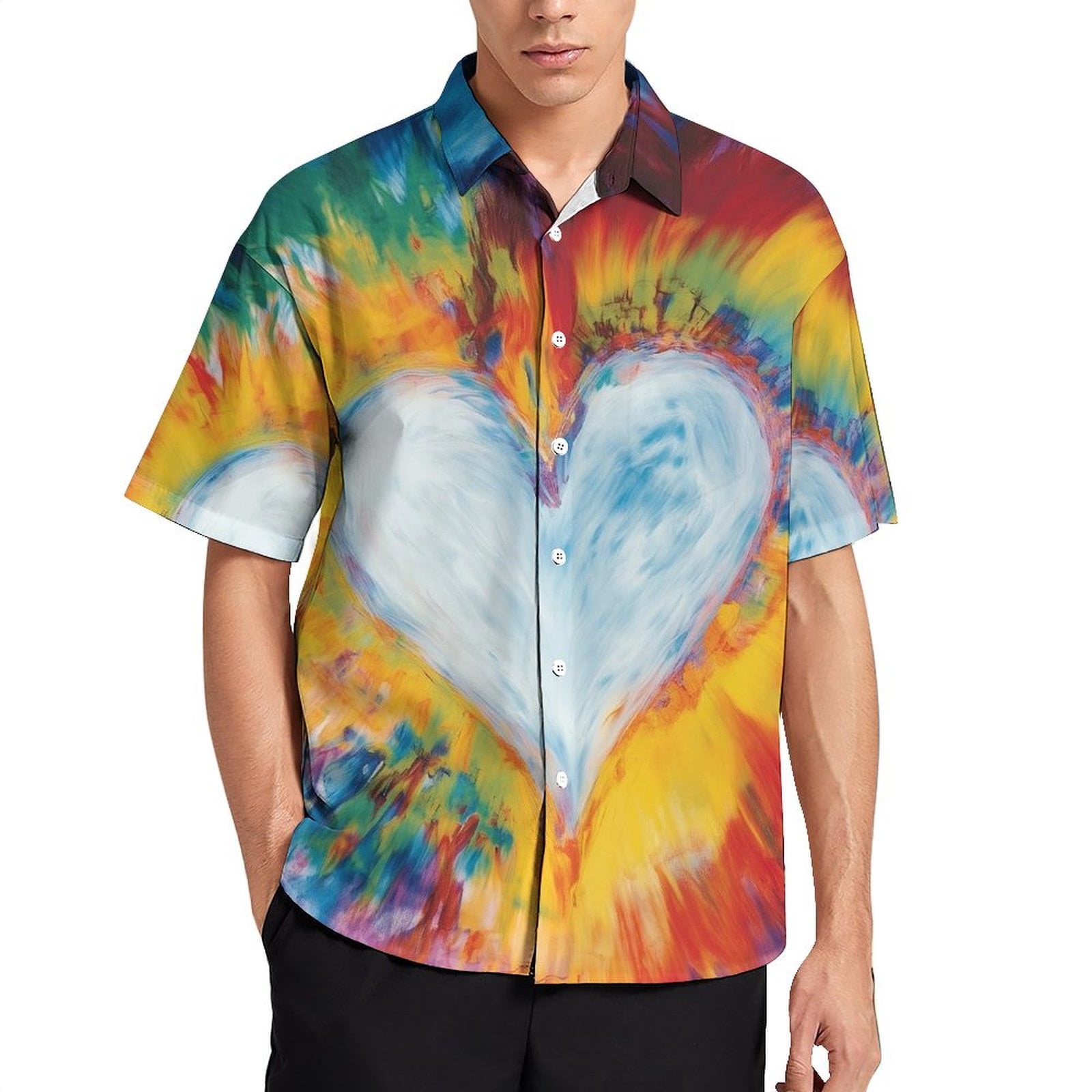 Colorful Tie Dye Vortex Men's Shirts Short Sleeve Casual Shirts Button ...