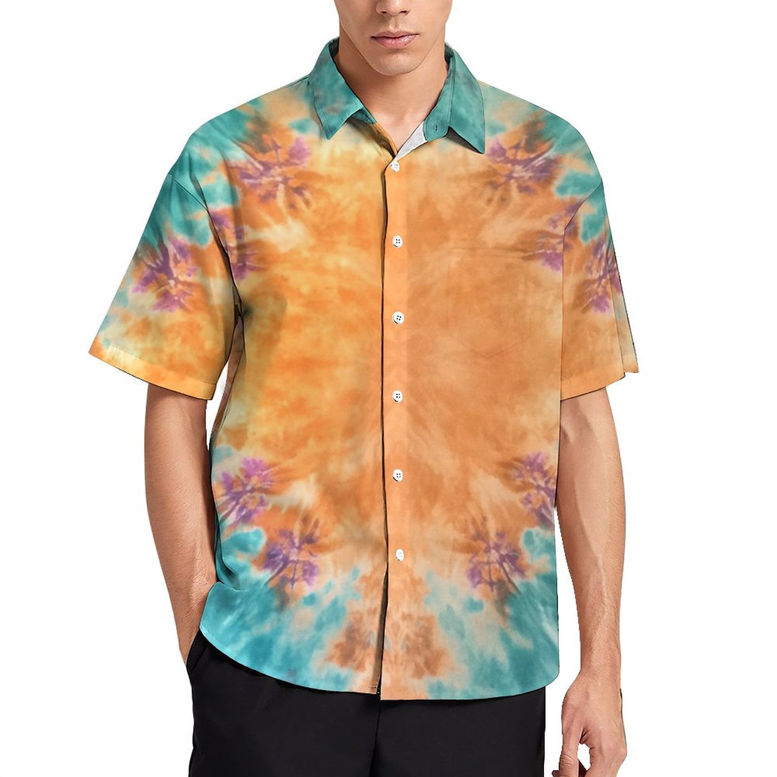 Colorful Tie Dye Vortex Men's Shirts Short Sleeve Casual Shirts Button ...
