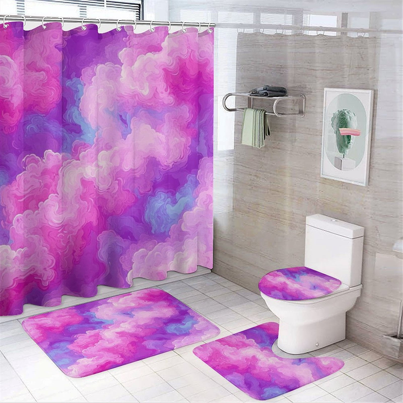 Colorful Tie Dye Vortex Shower Curtain Sets with Non-Slip Rug, Toilet ...