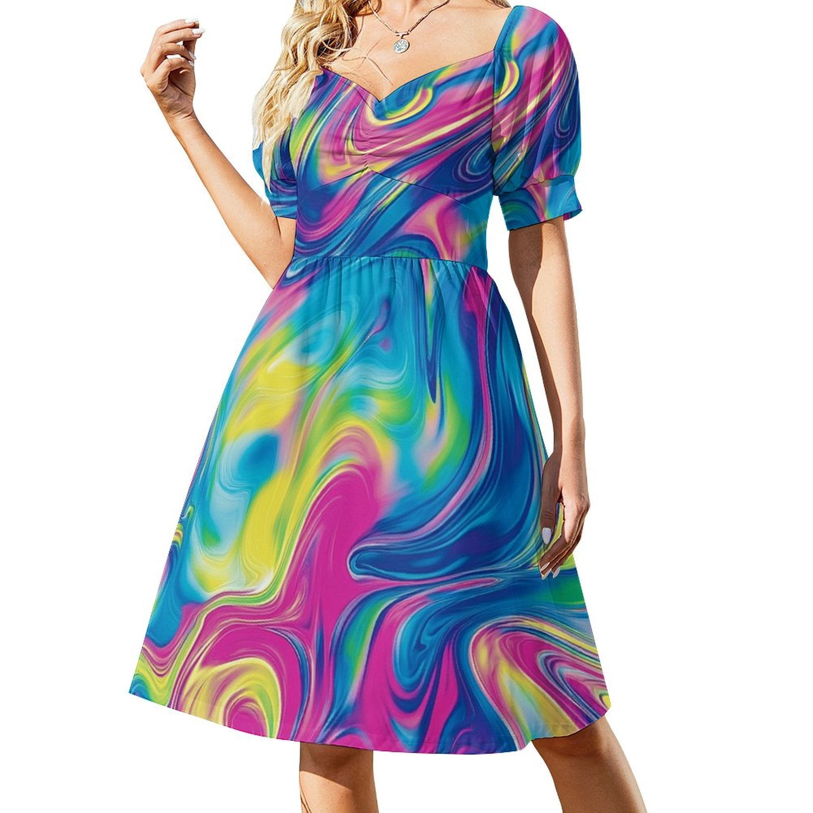 Colorful Tie Dye Vortex Summer Dresses for Women Beach Boho - Walmart.com