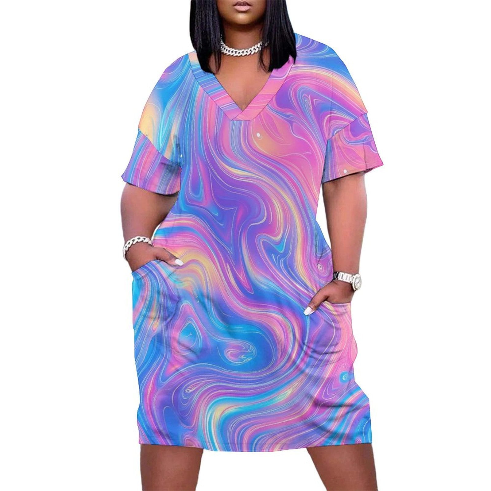 Colorful Tie Dye Vortex Summer Sundress for Curve Women Casual Pattern ...
