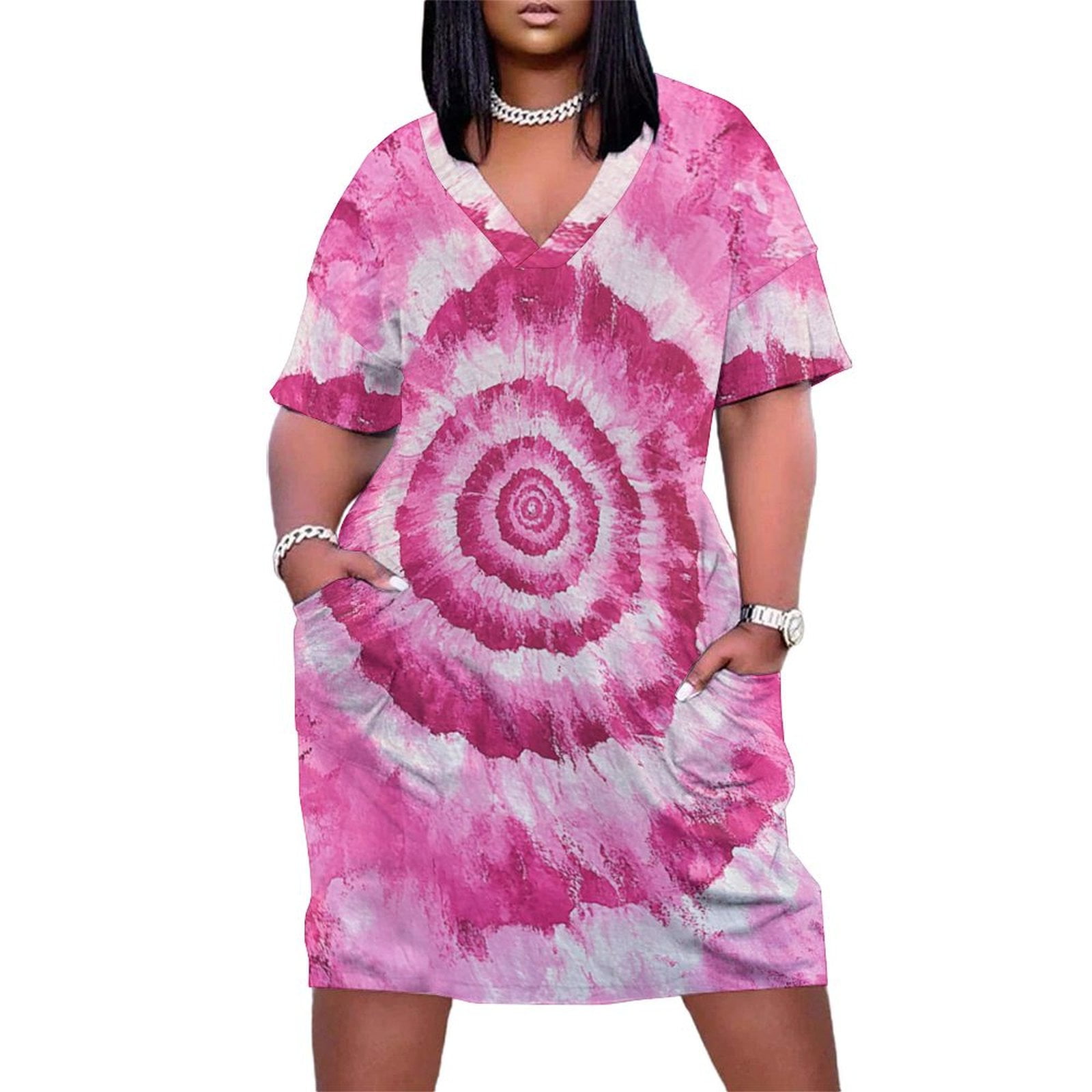 Colorful Tie Dye Vortex Summer Sundress for Curve Women Casual Pattern ...