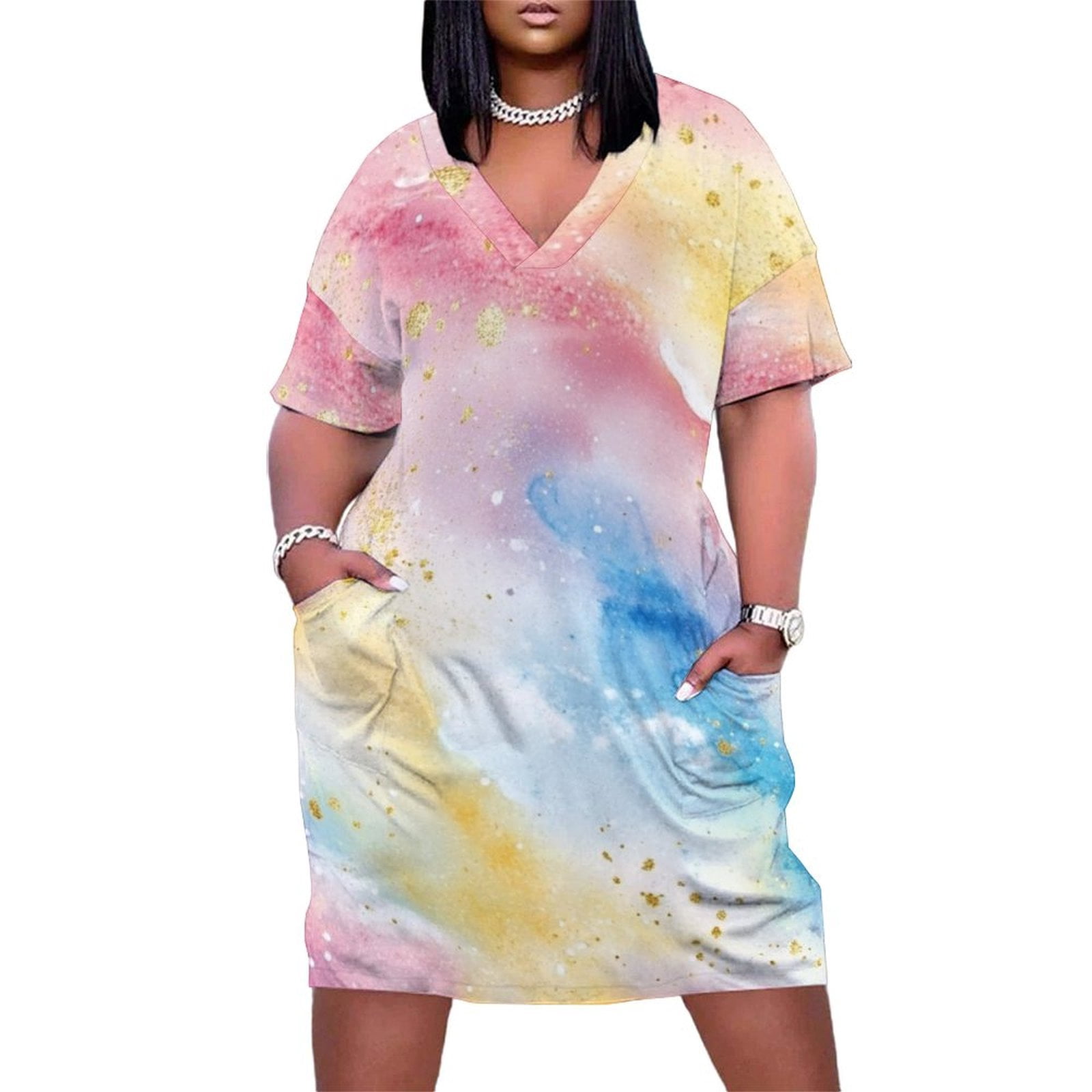Colorful Tie Dye Vortex Summer Sundress for Curve Women Casual Pattern ...
