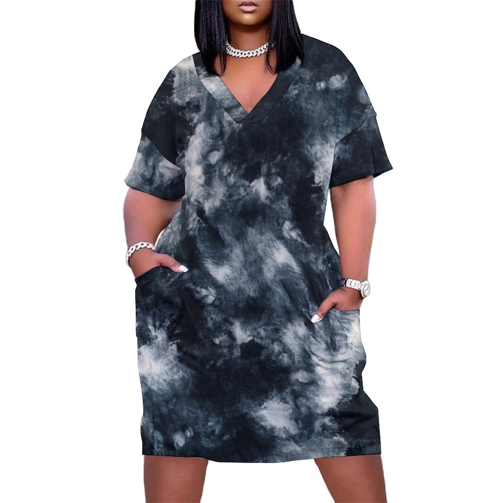 Colorful Tie Dye Vortex Summer Sundress for Curve Women Casual Pattern ...