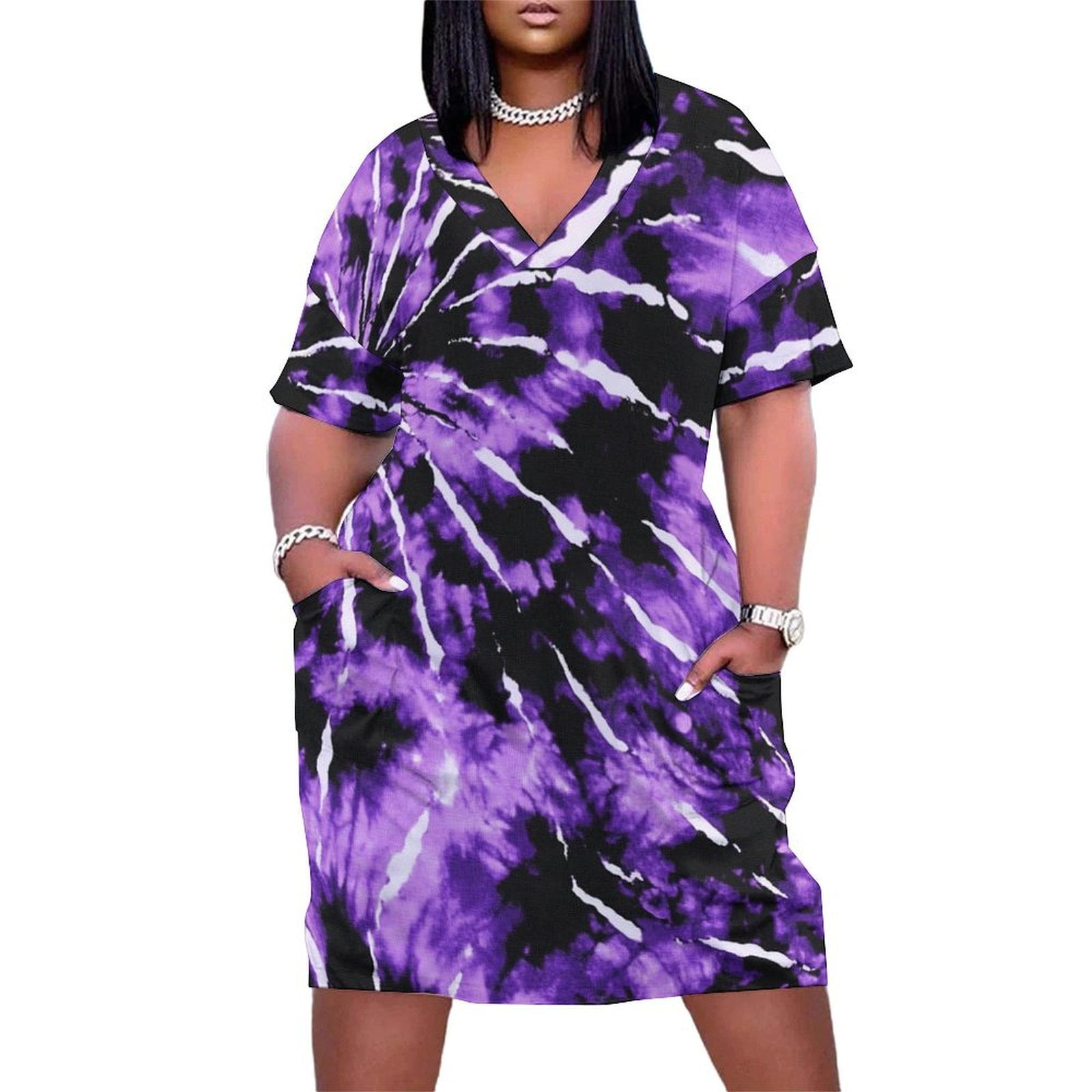 Colorful Tie Dye Vortex Summer Sundress for Curve Women Casual Pattern ...