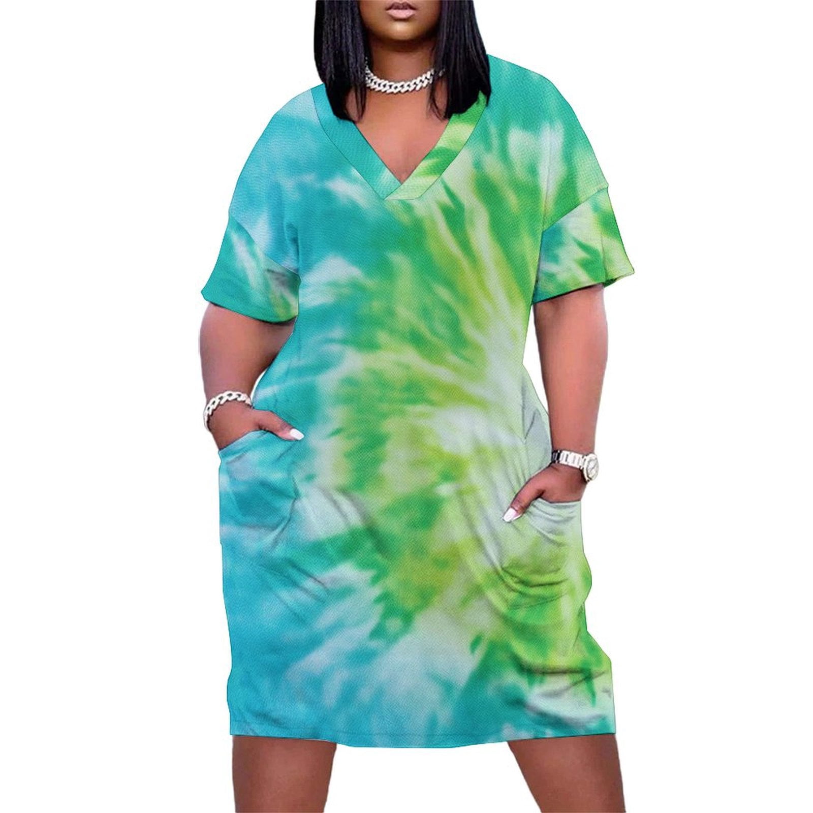 Colorful Tie Dye Vortex Summer Sundress for Curve Women Casual Pattern ...