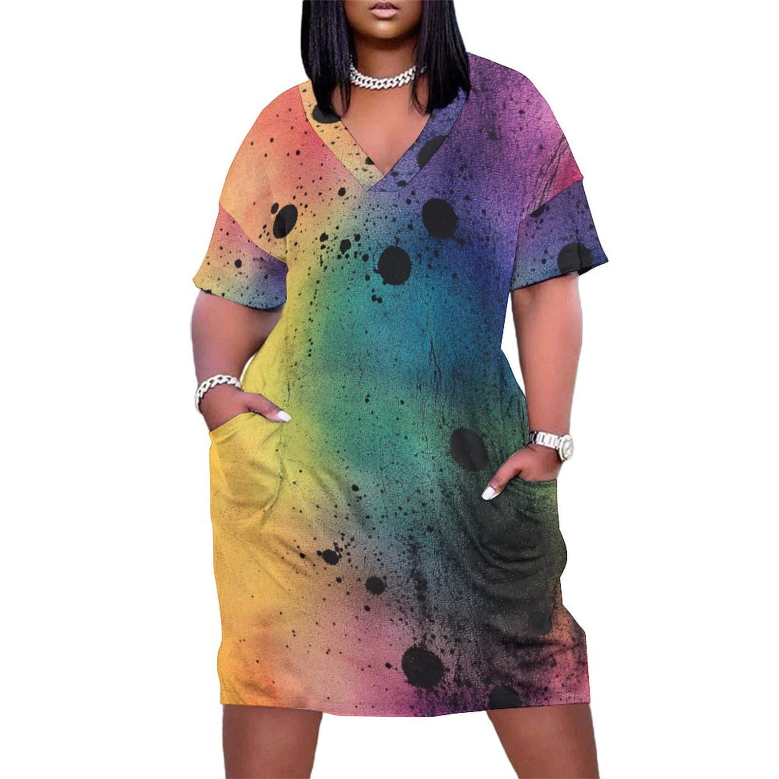 Colorful Tie Dye Vortex Summer Sundress for Curve Women Casual Pattern ...