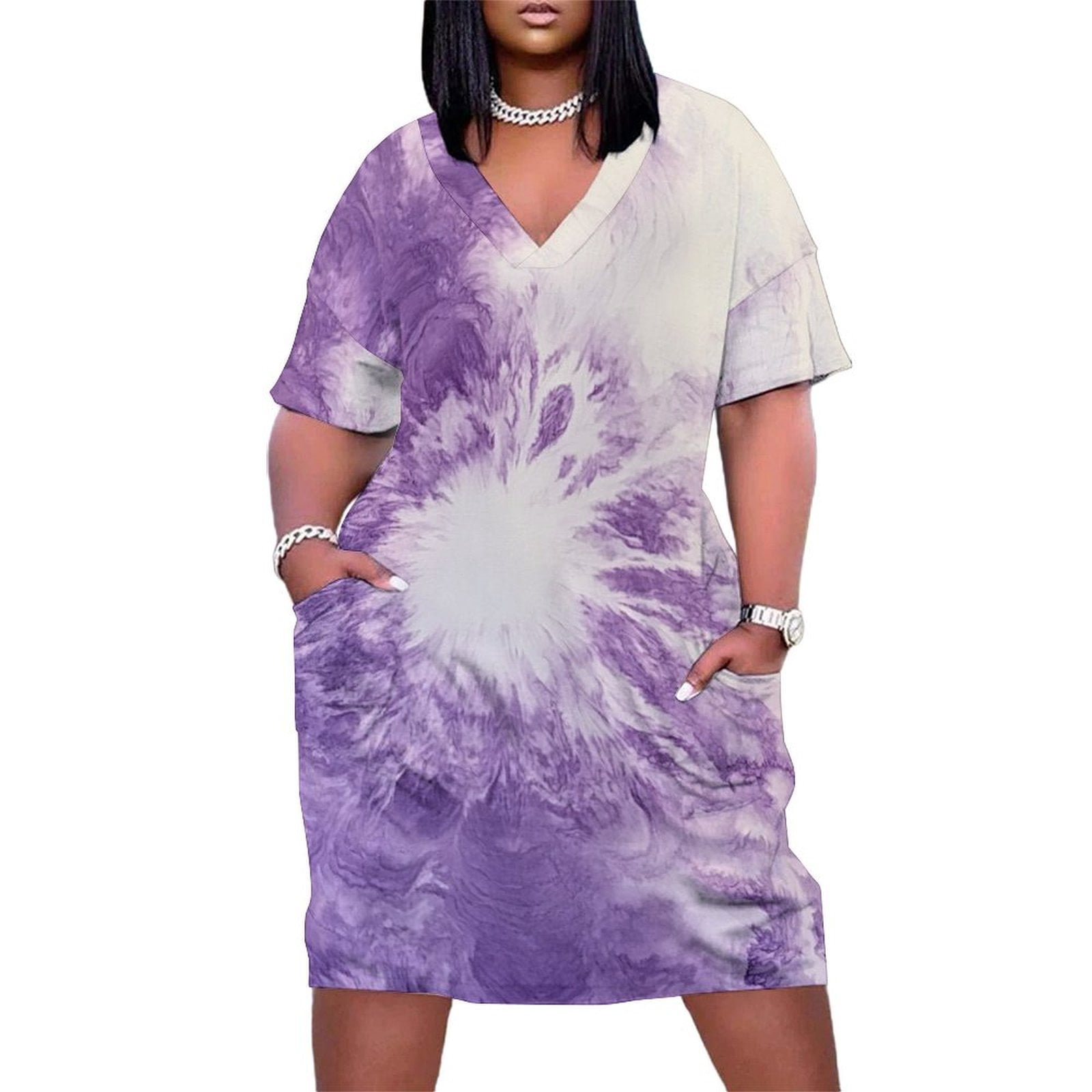 Colorful Tie Dye Vortex Summer Sundress for Curve Women Casual Pattern ...