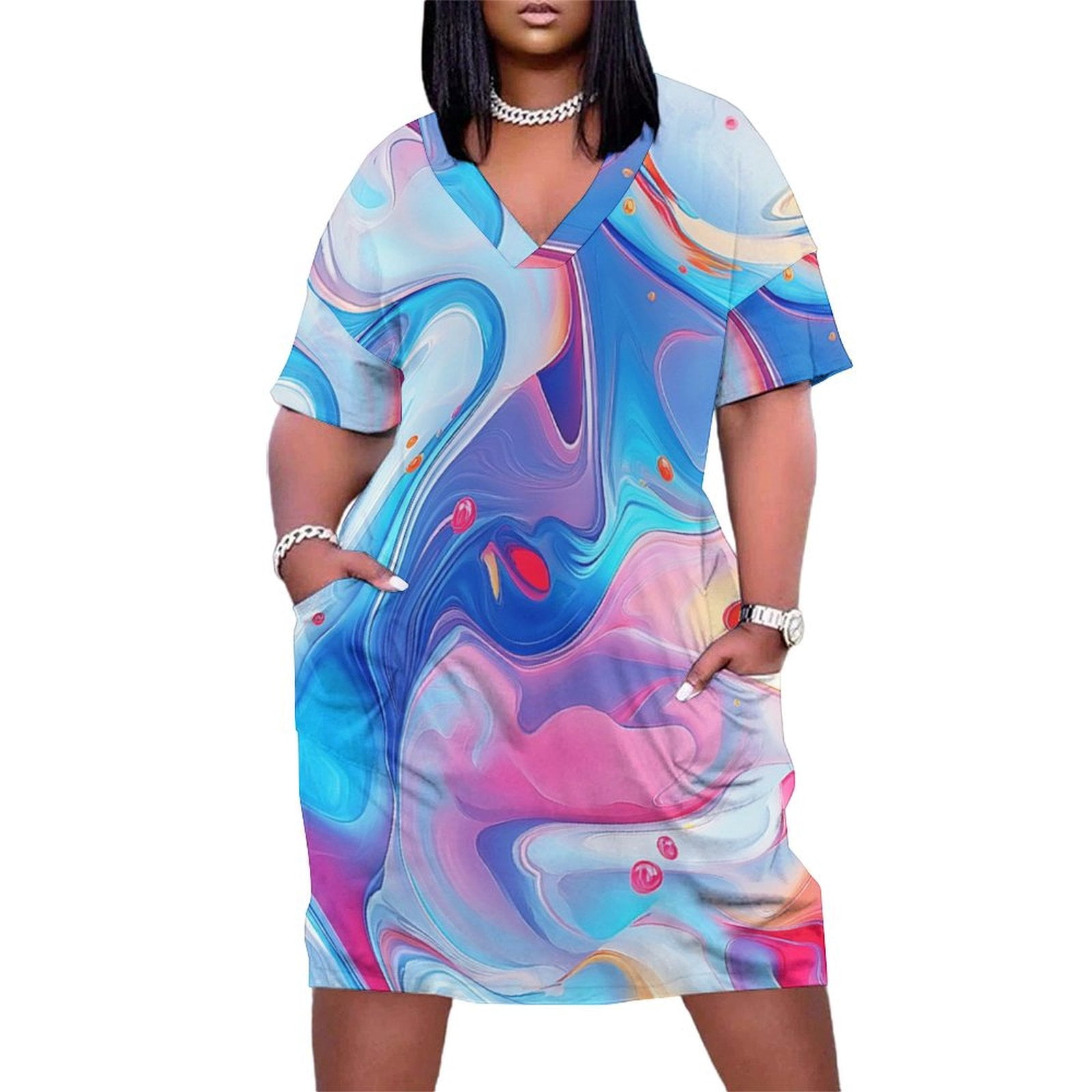 Colorful Tie Dye Vortex Summer Sundress for Curve Women Casual Pattern ...