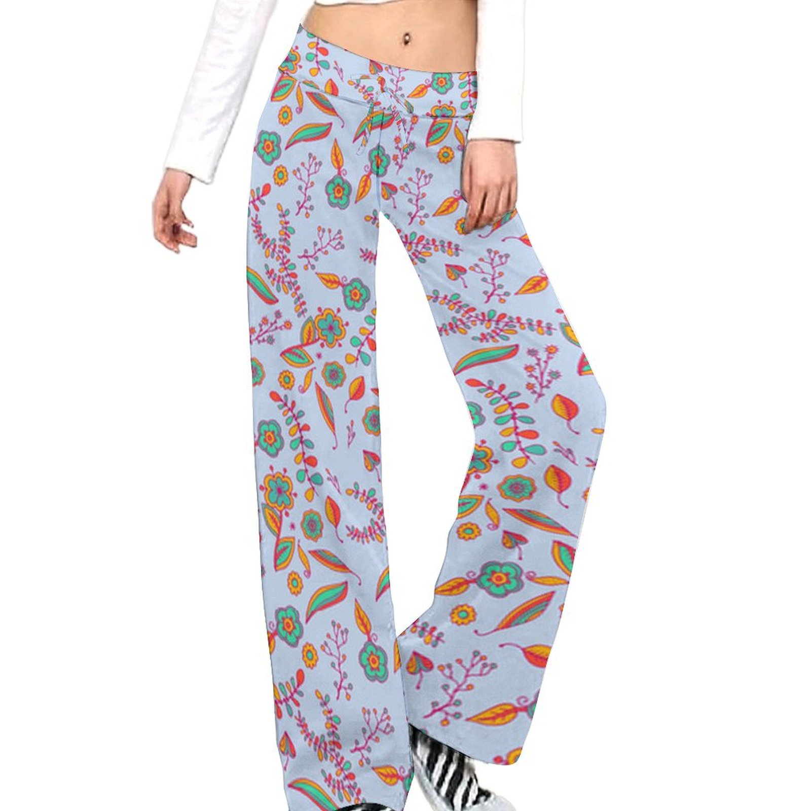 Pretty Pastel Floral Summer Design Women's Wide Leg Pants High Waist ...