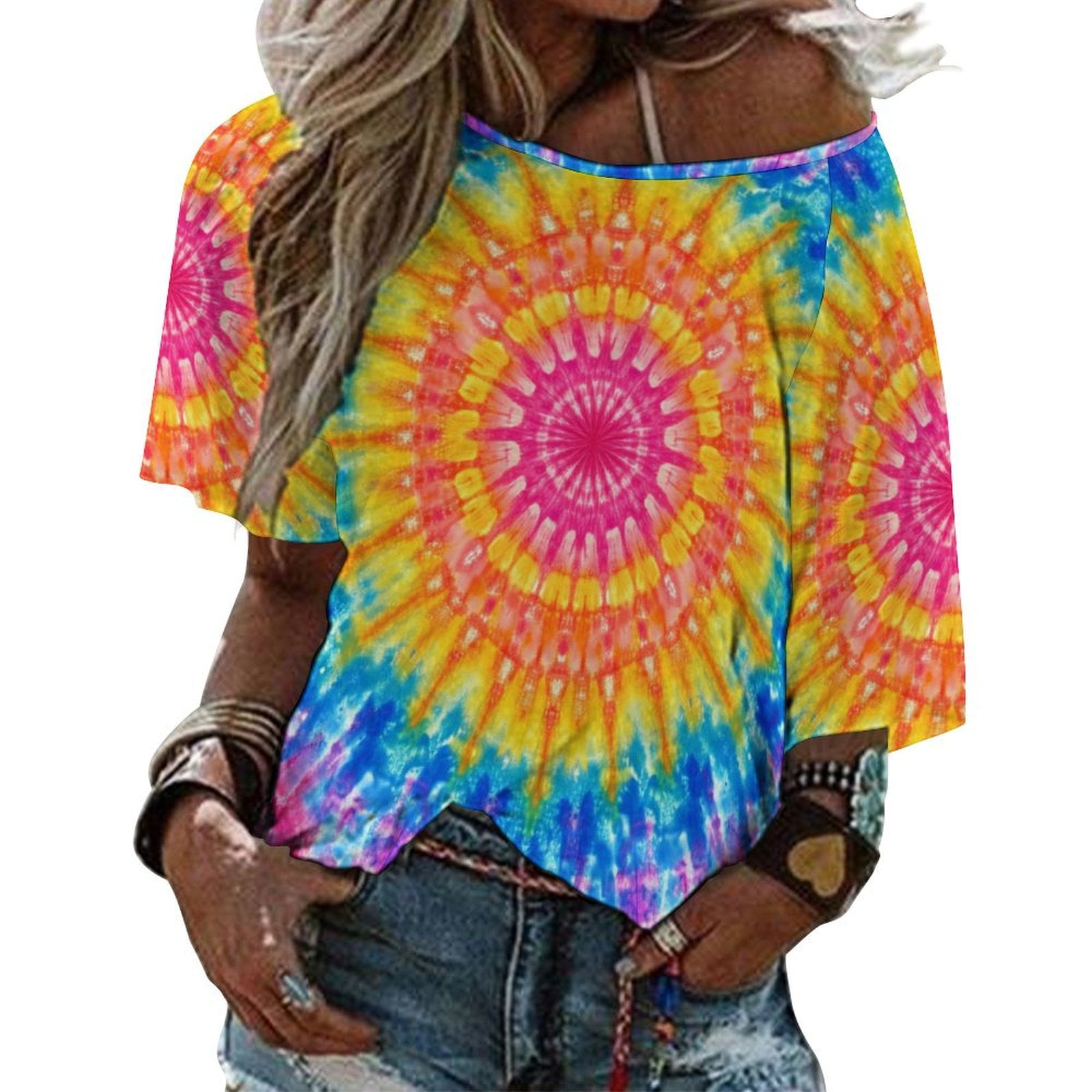 Colorful Tie Dye Vortex Women's Graphic Tees Casual Summer Funny ...