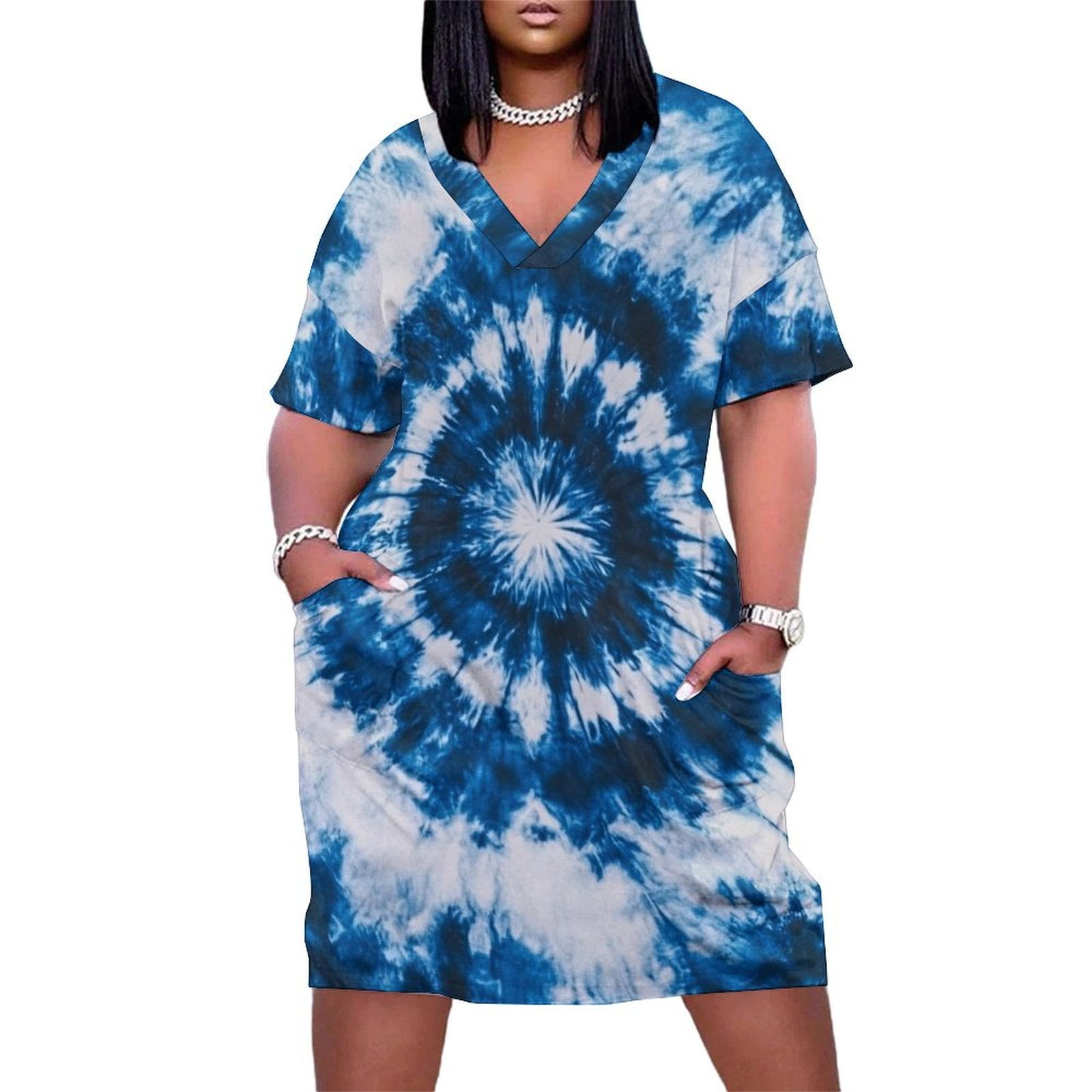 Colorful Tie Dye Vortex Women's Loose Short Sleeve Dress Casual Summer ...