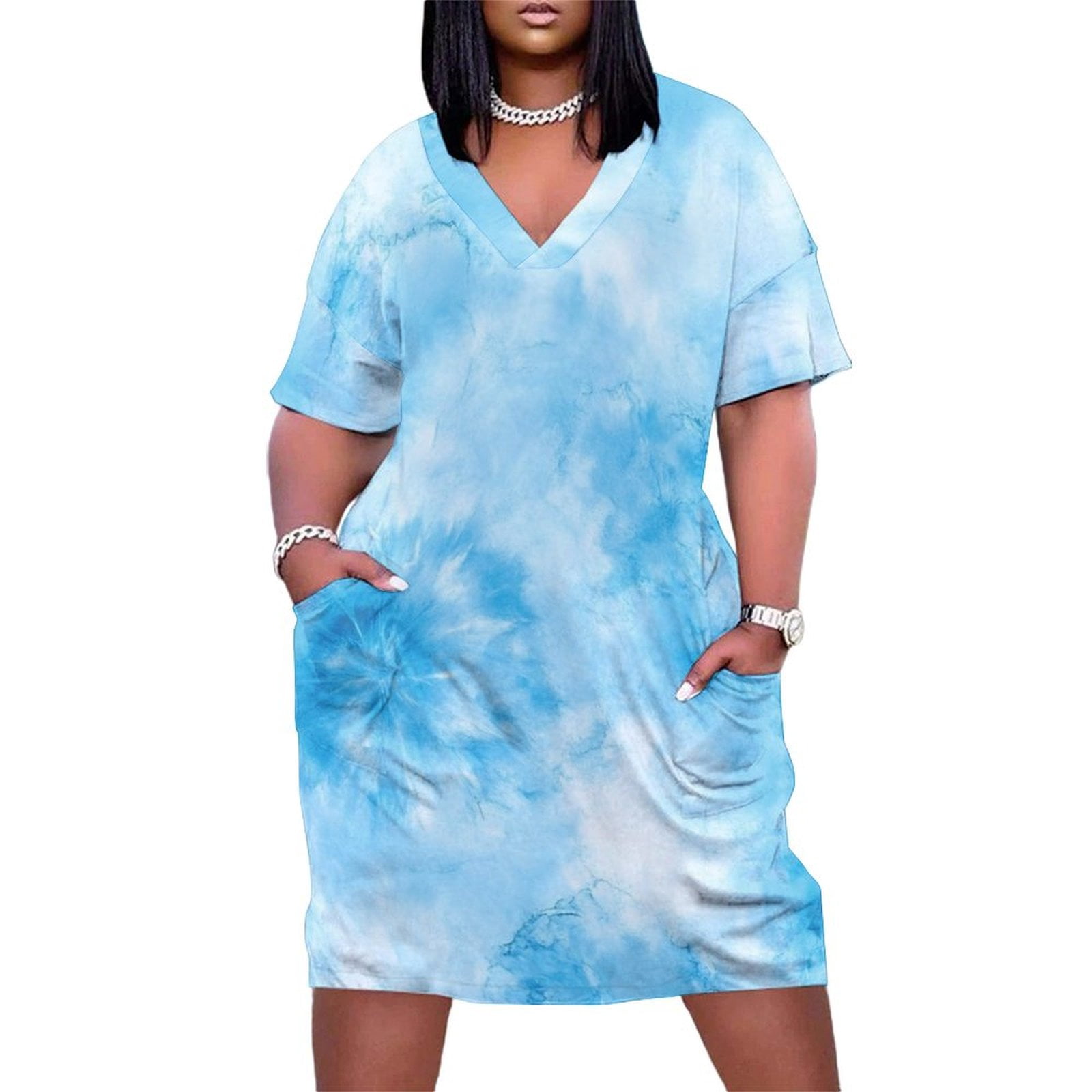 Colorful Tie Dye Vortex Women's Loose Short Sleeve Dress Casual Summer ...