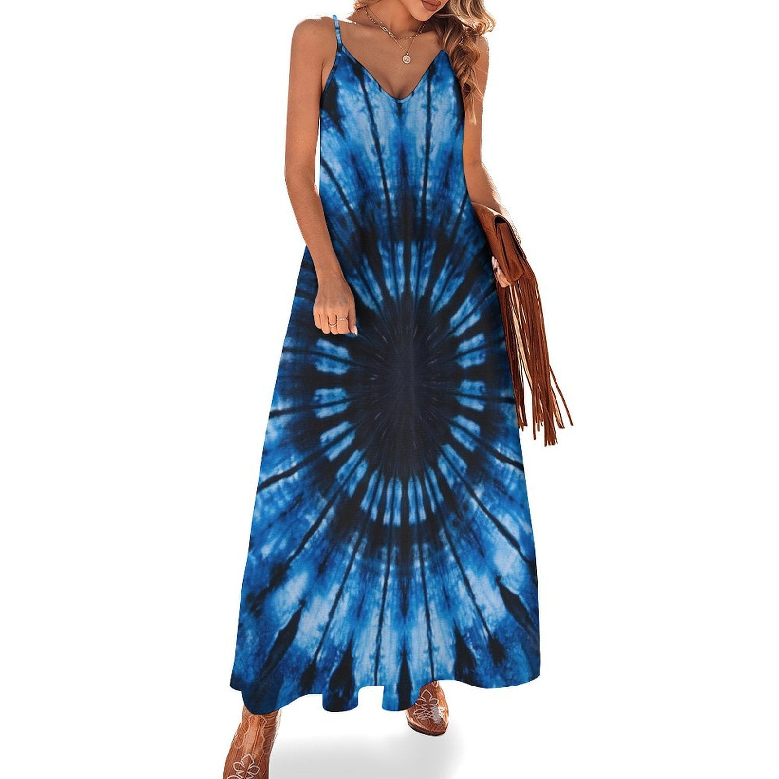 Colorful Tie Dye Vortex Women's Summer Dresses 2025 Beach Casual Sleeveless Floral Print Tank ...