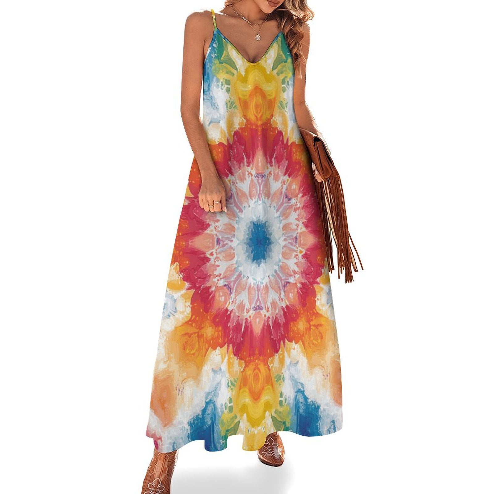 Colorful Tie Dye Vortex Women's Summer Dresses 2025 Beach Casual Sleeveless Floral Print Tank ...