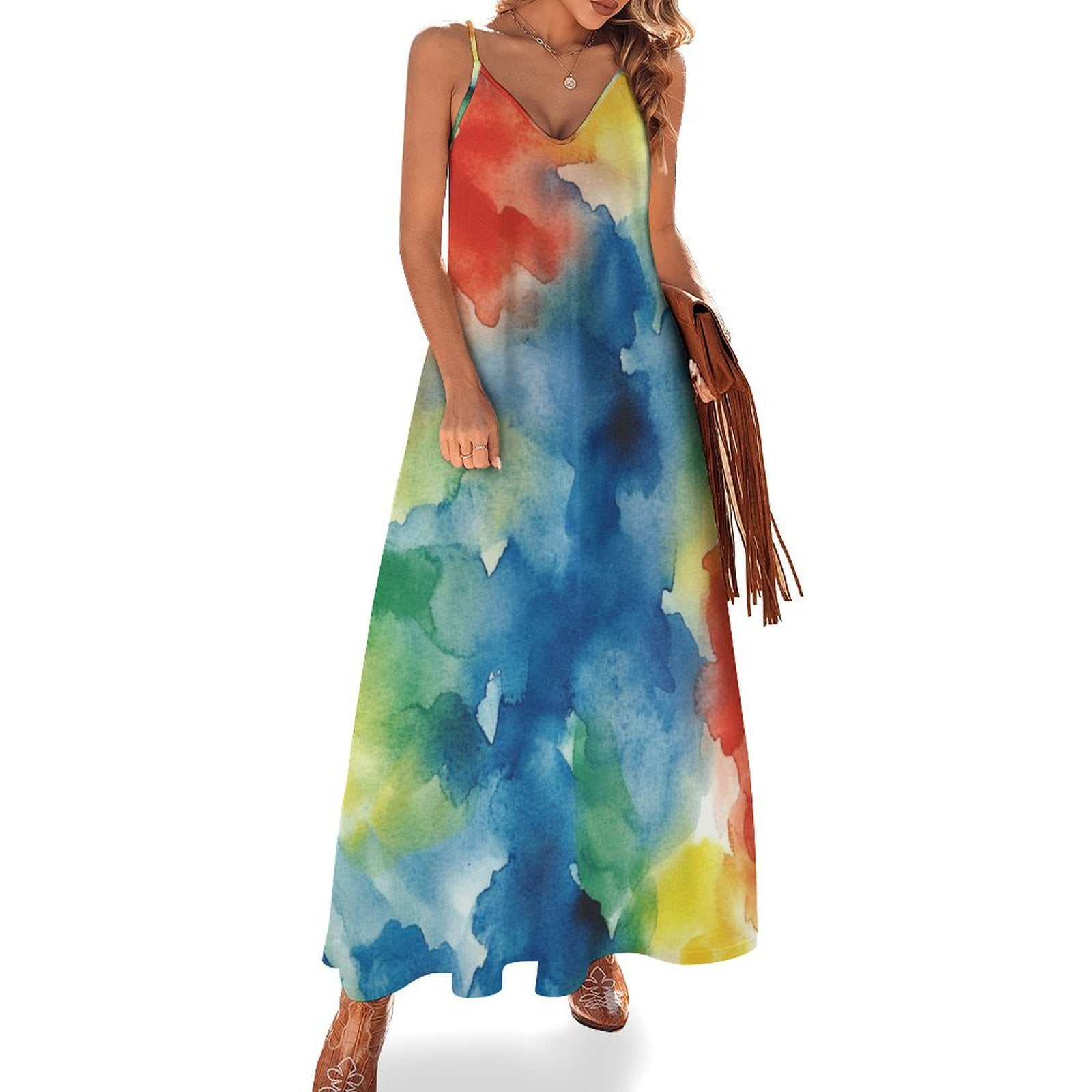 Colorful Tie Dye Vortex Women's Summer Dresses 2025 Beach Casual Sleeveless Floral Print Tank ...
