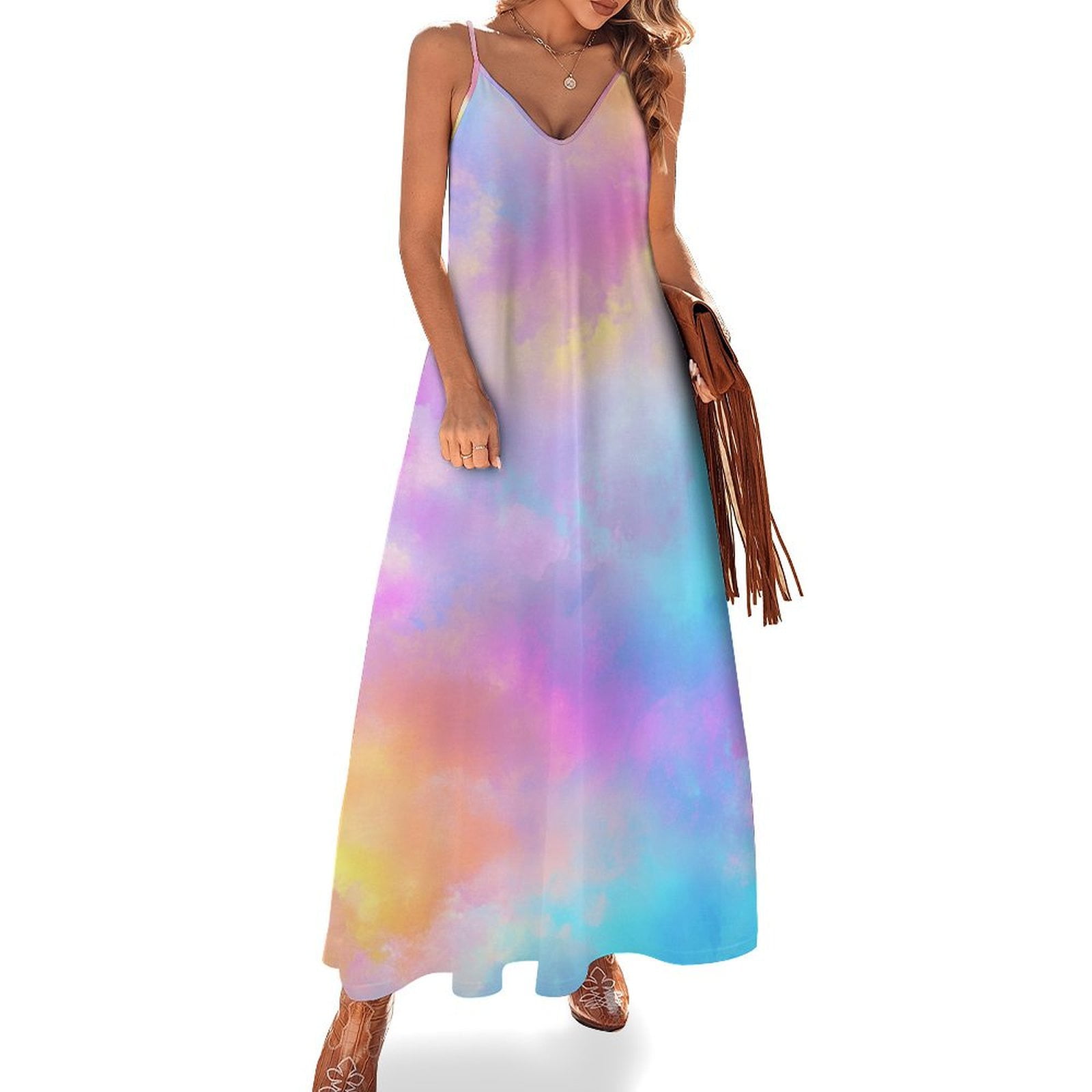 Colorful Tie Dye Vortex Women's Summer Dresses 2025 Beach Casual Sleeveless Floral Print Tank ...