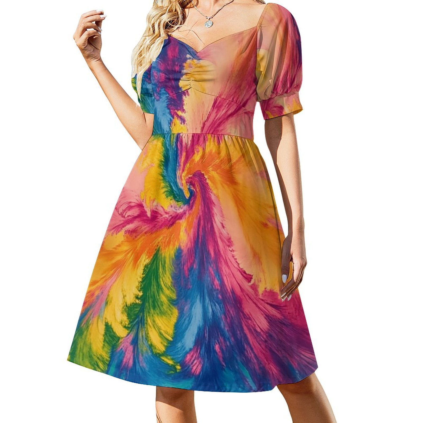 Colorful Tie Dye Vortex Women's Summer Short Sleeve Casual Dresses ...