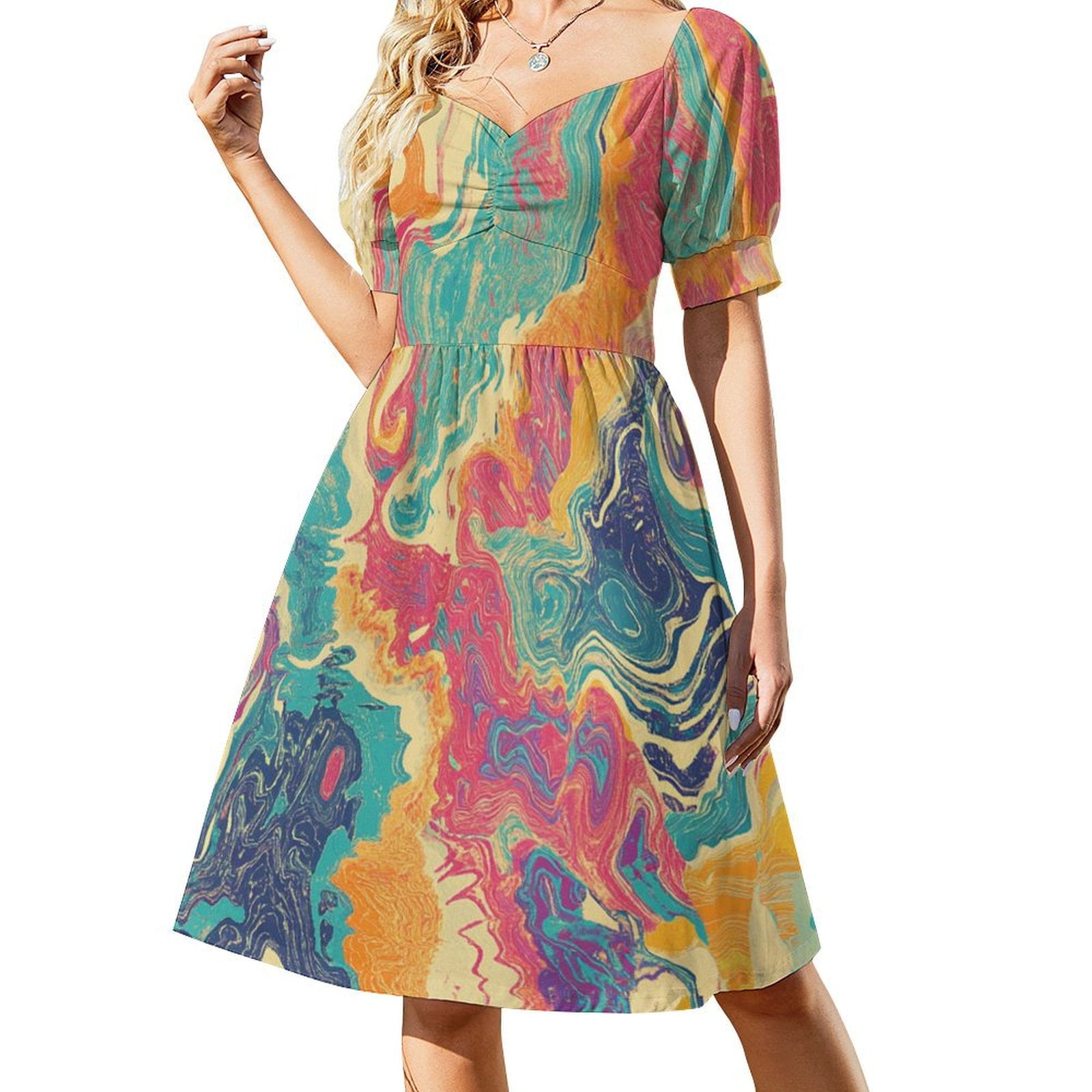 Colorful Tie Dye Vortex Women's Summer Short Sleeve Casual Dresses ...