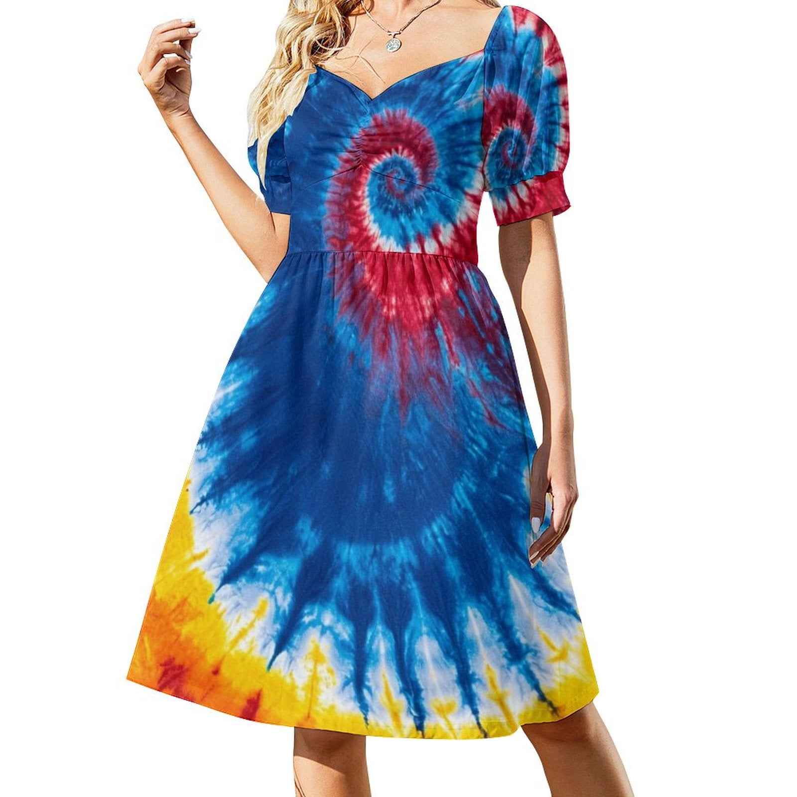 Colorful Tie Dye Vortex Women's Summer Short Sleeve Casual Dresses ...