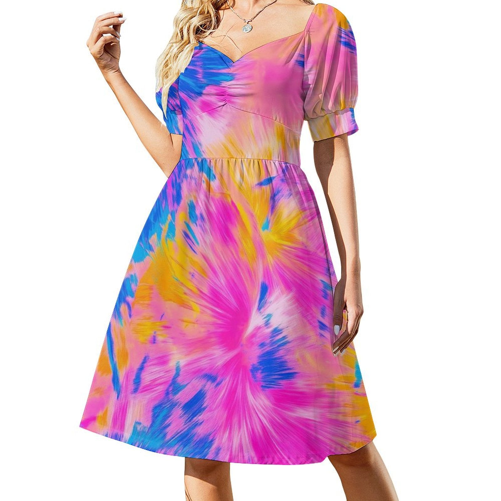 Colorful Tie Dye Vortex Women's Summer Short Sleeve Casual Dresses Floral Party Dress - Walmart.com