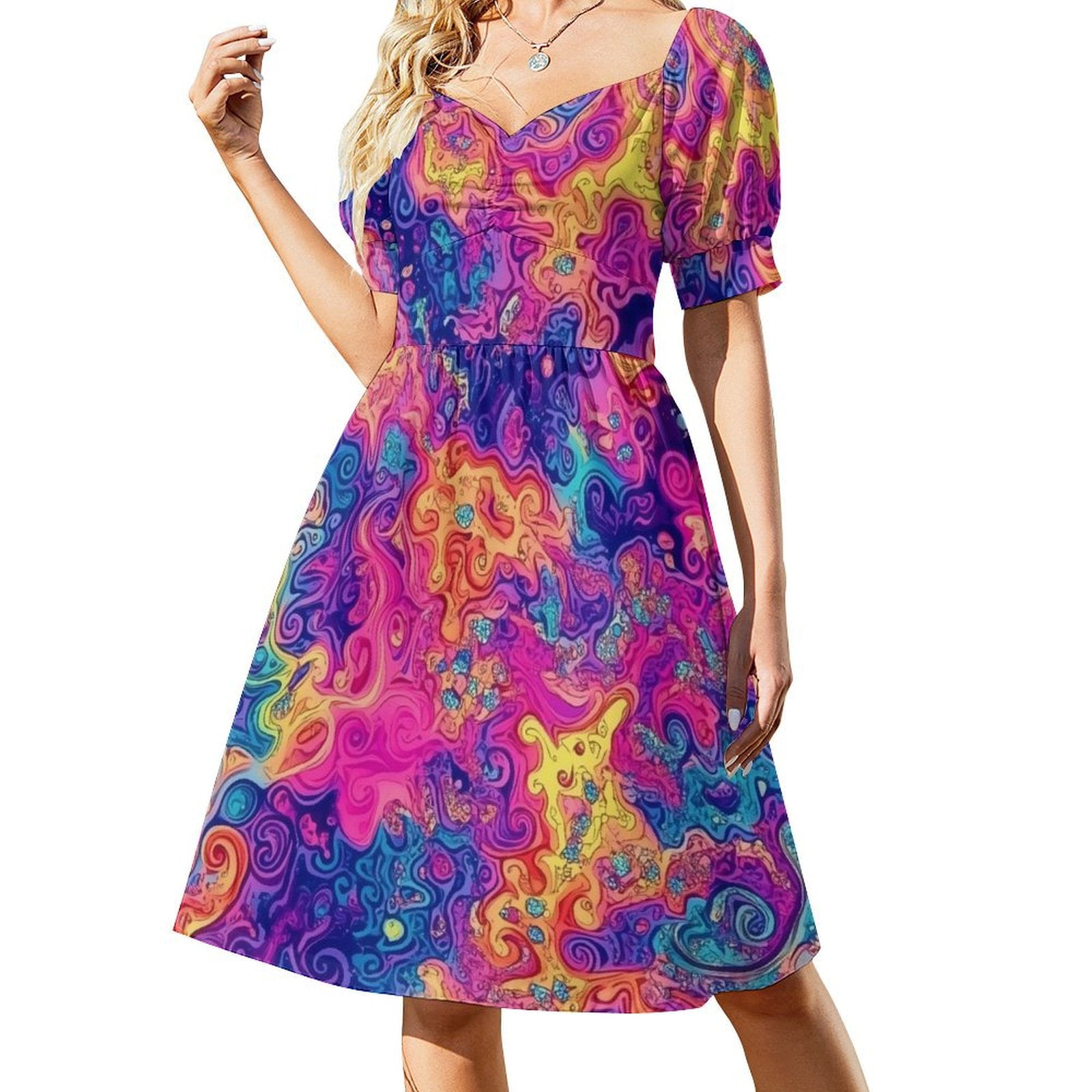 Colorful Tie Dye Vortex Women's Summer Short Sleeve Casual Dresses ...