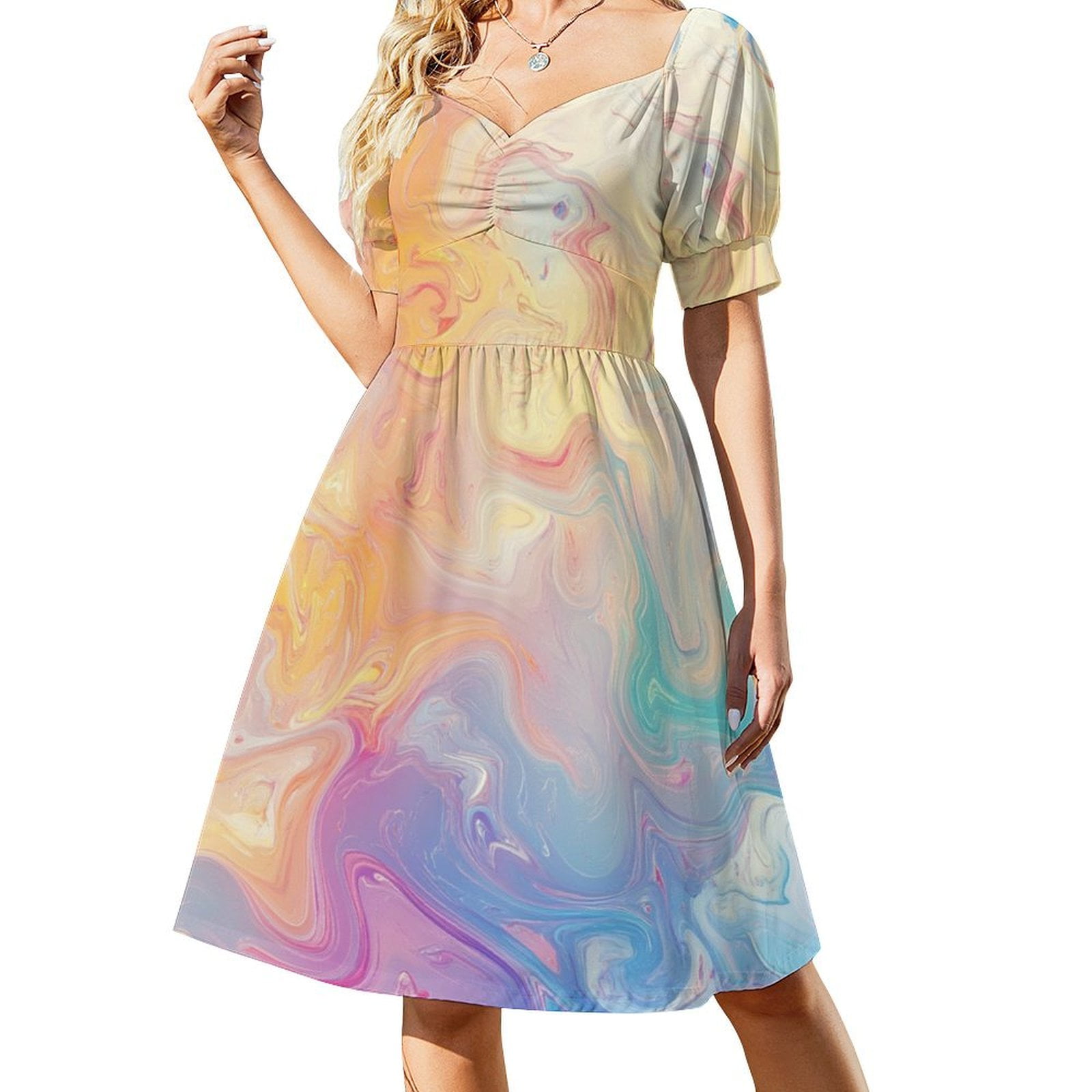 Colorful Tie Dye Vortex Women's Summer Short Sleeve Casual Dresses Floral Party Dress - Walmart.com