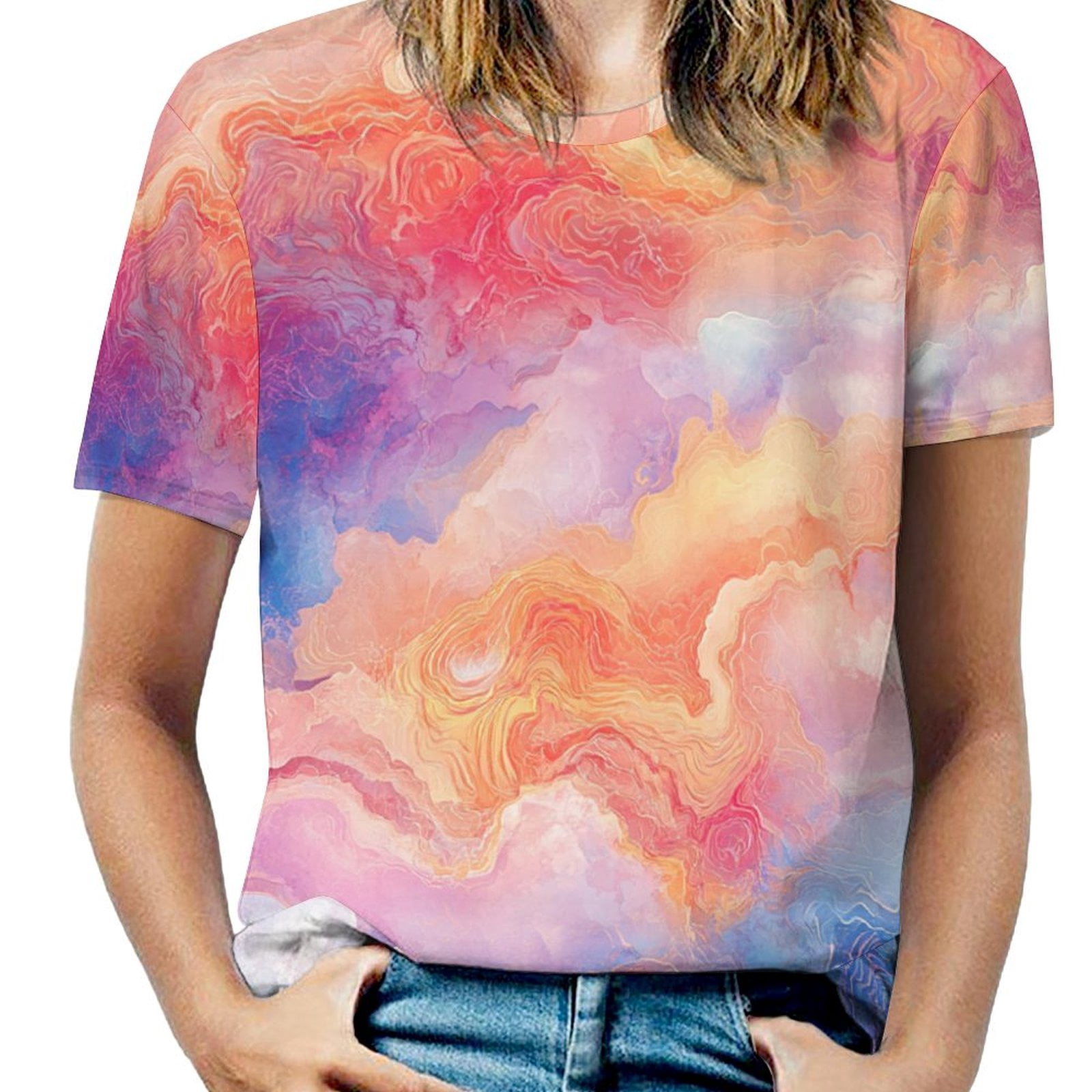 Colorful Tie Dye Vortex Womens Casual Crew Neck Short Sleeve Pleated ...