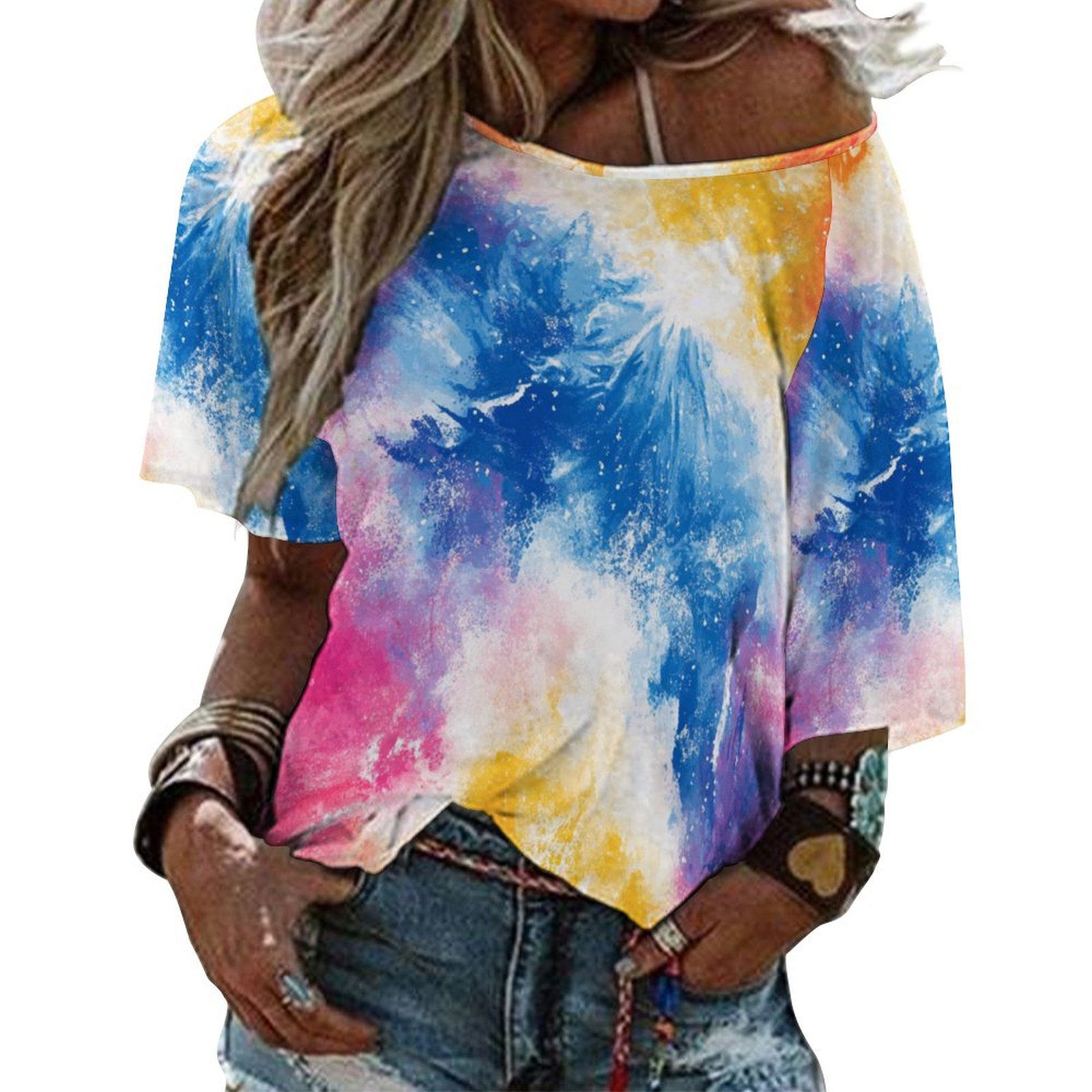 Colorful Tie Dye Vortex Womens Casual Crew Neck Short Sleeve Pleated ...