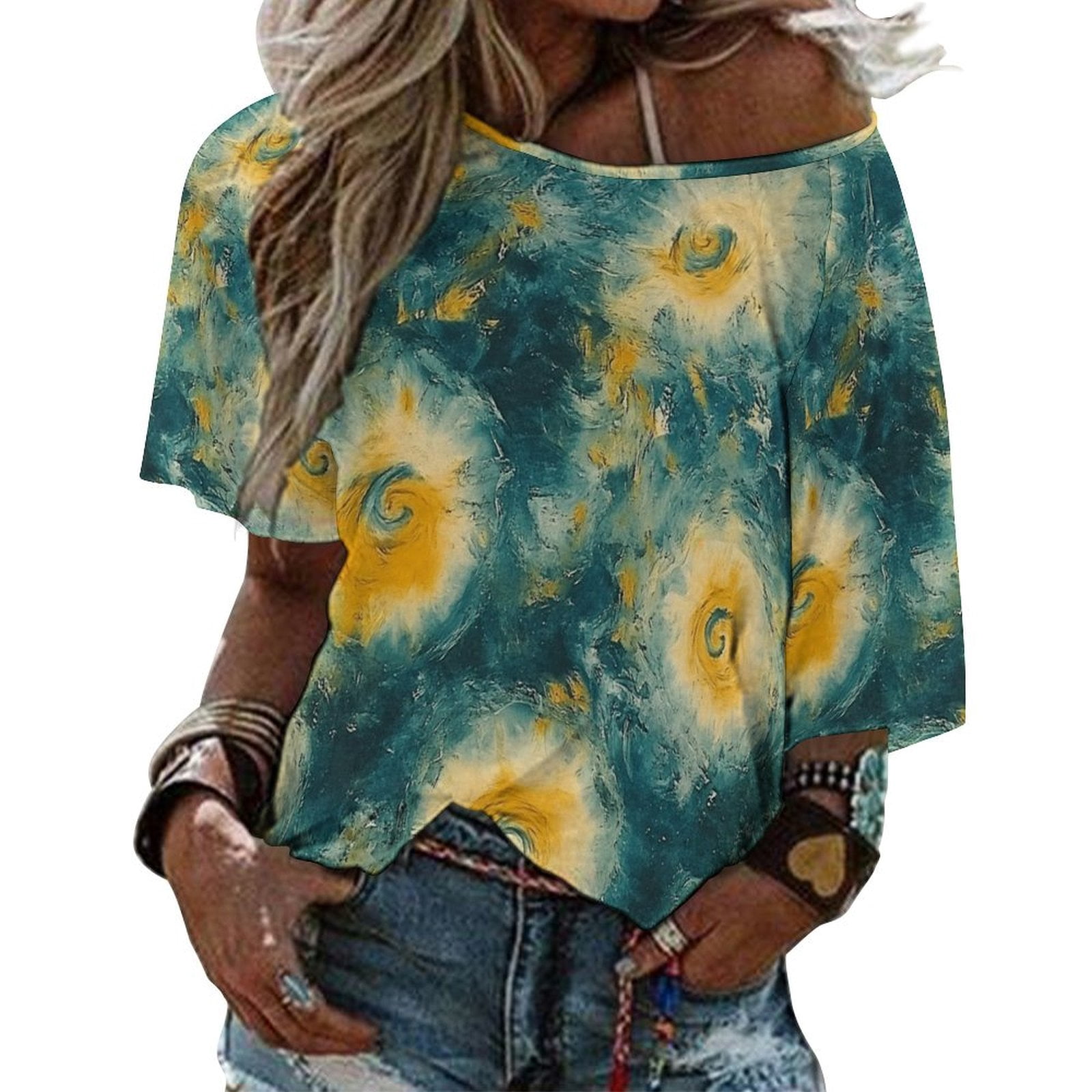 Colorful Tie Dye Vortex Womens Casual Crew Neck Short Sleeve Pleated ...