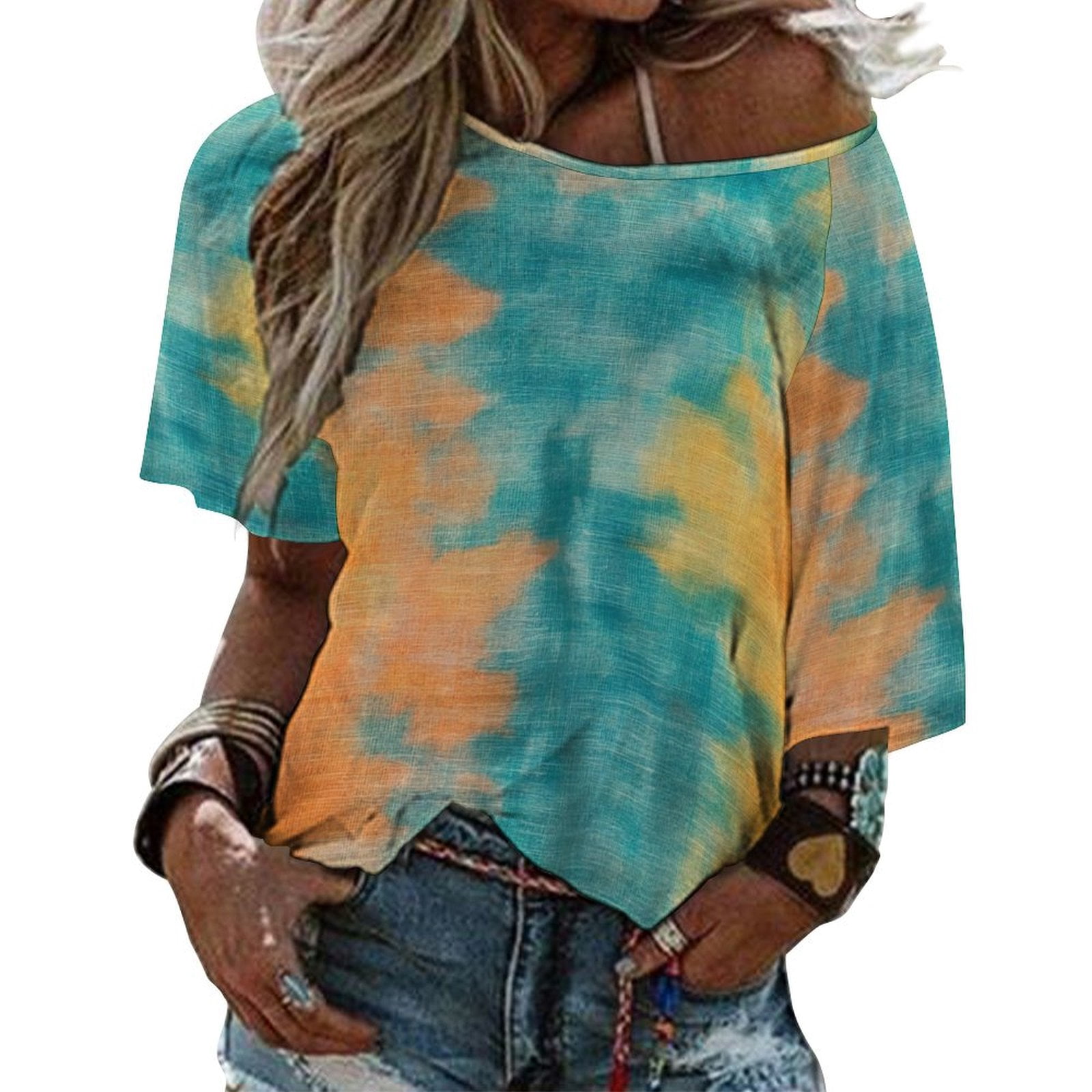 Colorful Tie Dye Vortex Womens Casual Crew Neck Short Sleeve Pleated ...